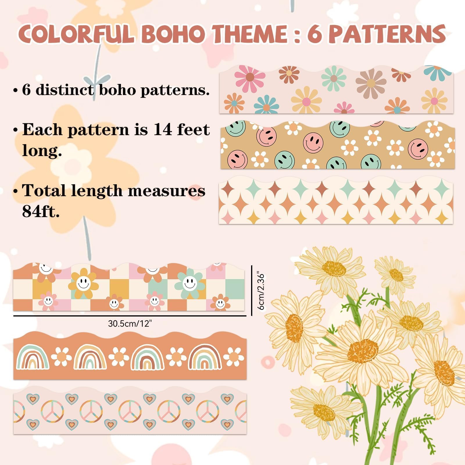 Snapklik.com : Boho Bulletin Board Borders Retro Classroom Decorations ...