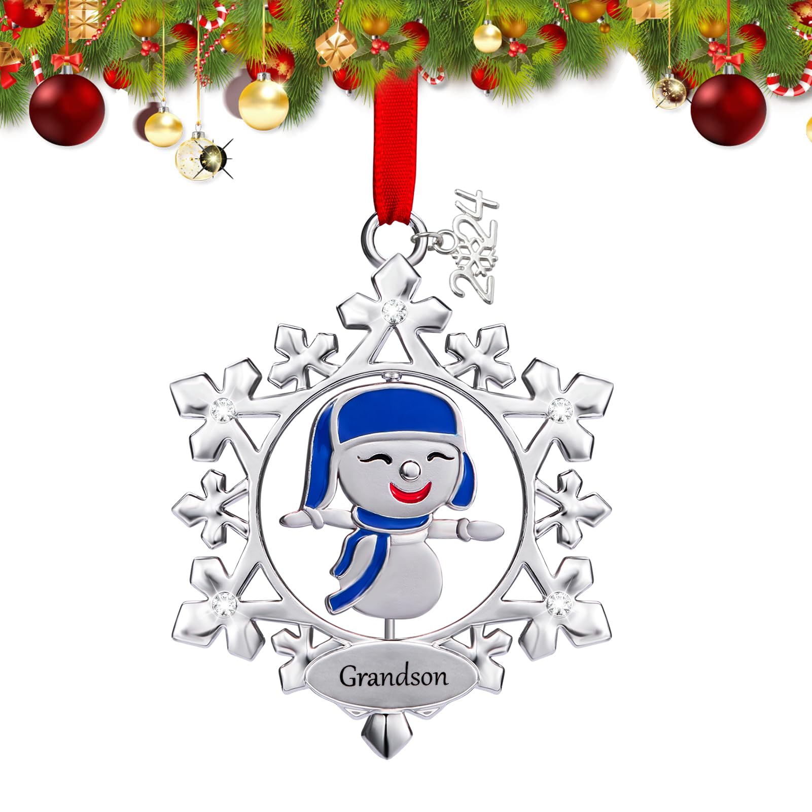 Amazon.com: Grandson Christmas Ornament 2024 - Snowflake Xmas Tree ...
