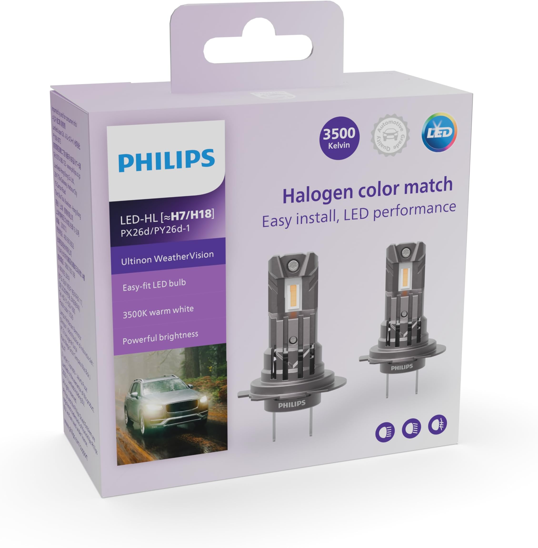 Philips WeatherVision LED car headlight bulb (H7/H18), ultra-compact ...