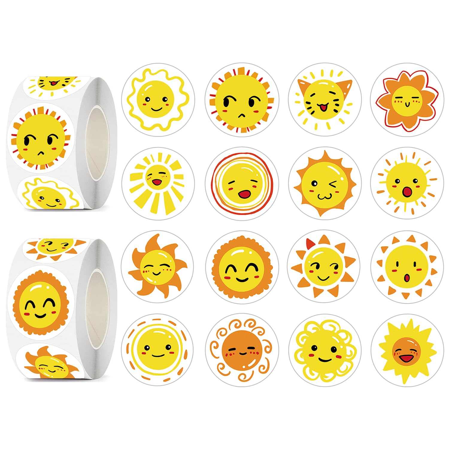 Amazon.com: UVUXO 600 Pcs Sun Face Stickers Rolls for Kids-Round 1.5 ...