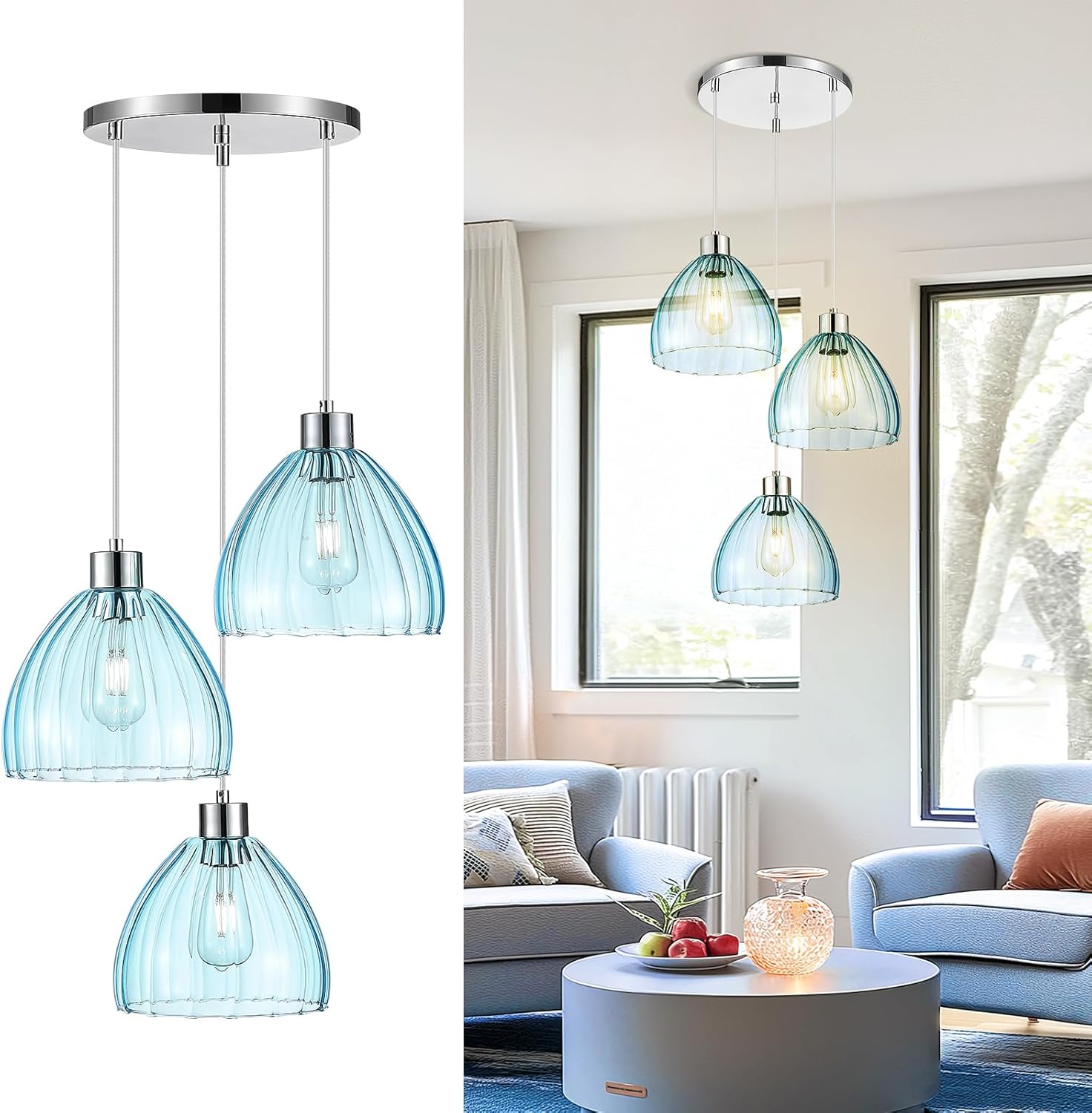 Emliviar 3-Light Cluster Pendant Light, Modern Hanging Pendant Light ...