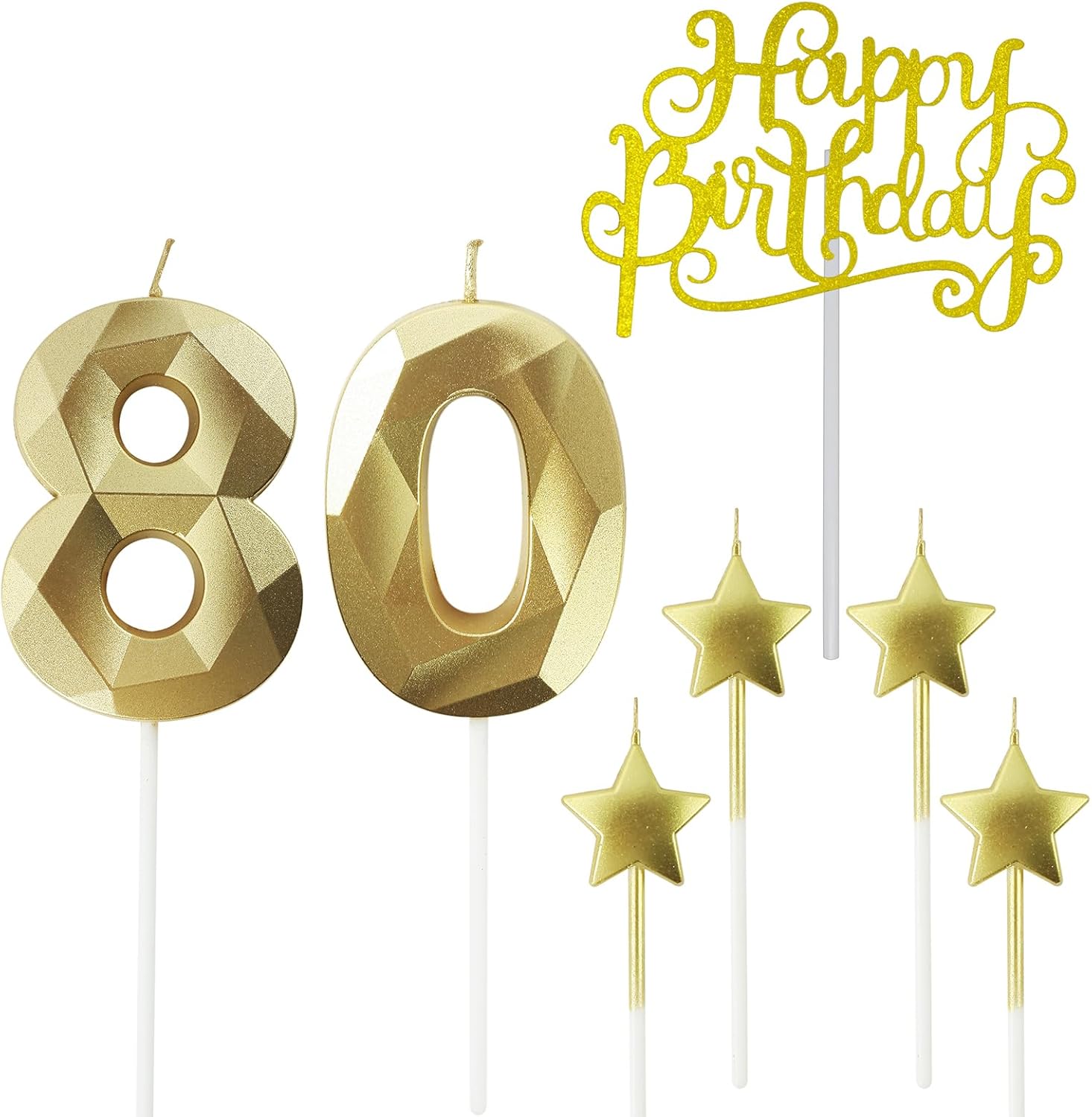 Amazon.com: NIJGNSUG Golden Number 80 Birthday Candles and Star ...