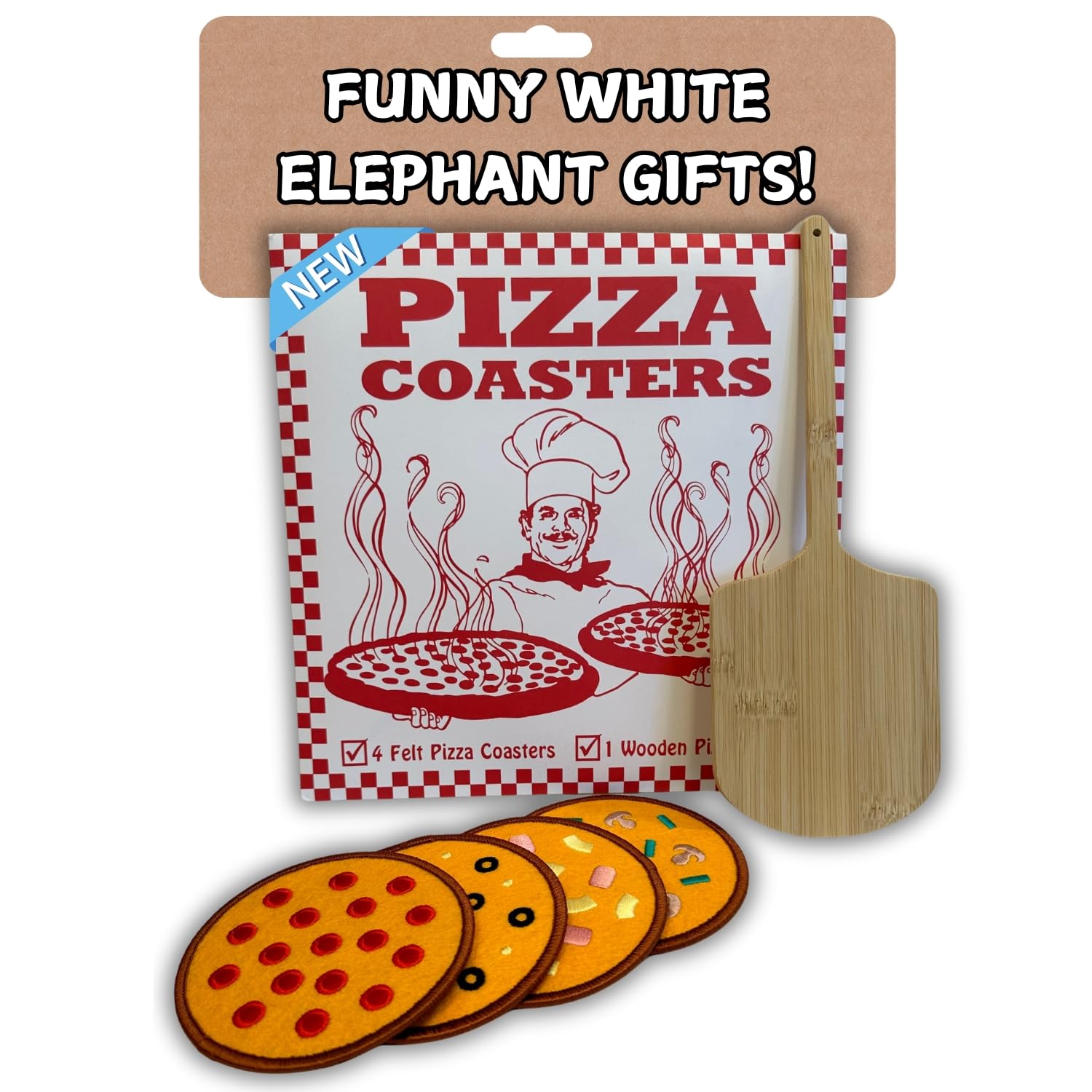 Amazon.com: White Elephant Gifts - Set of 4 Felt Pizza Drink Coasters ...