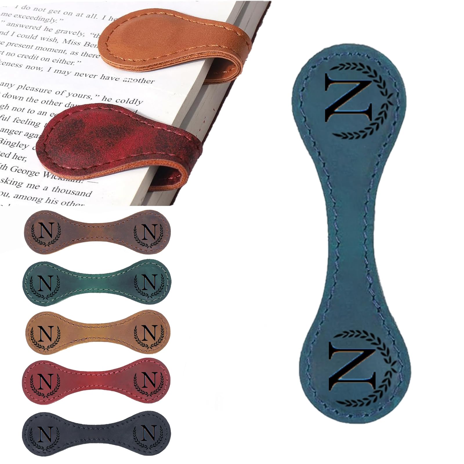 Amazon.com: Personalized Magnetic Leather Bookmark, 26 Letters Custom ...