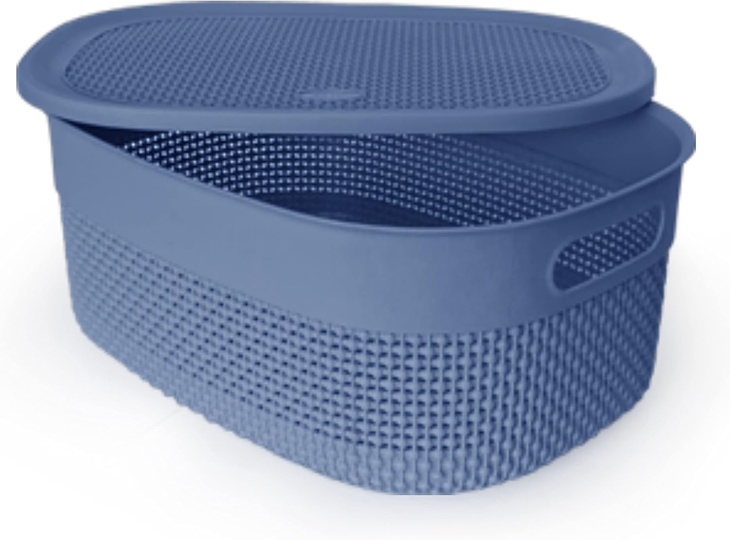 14L Litre Blue Large Plastic Storage Basket with Lid Storage Box Oval ...