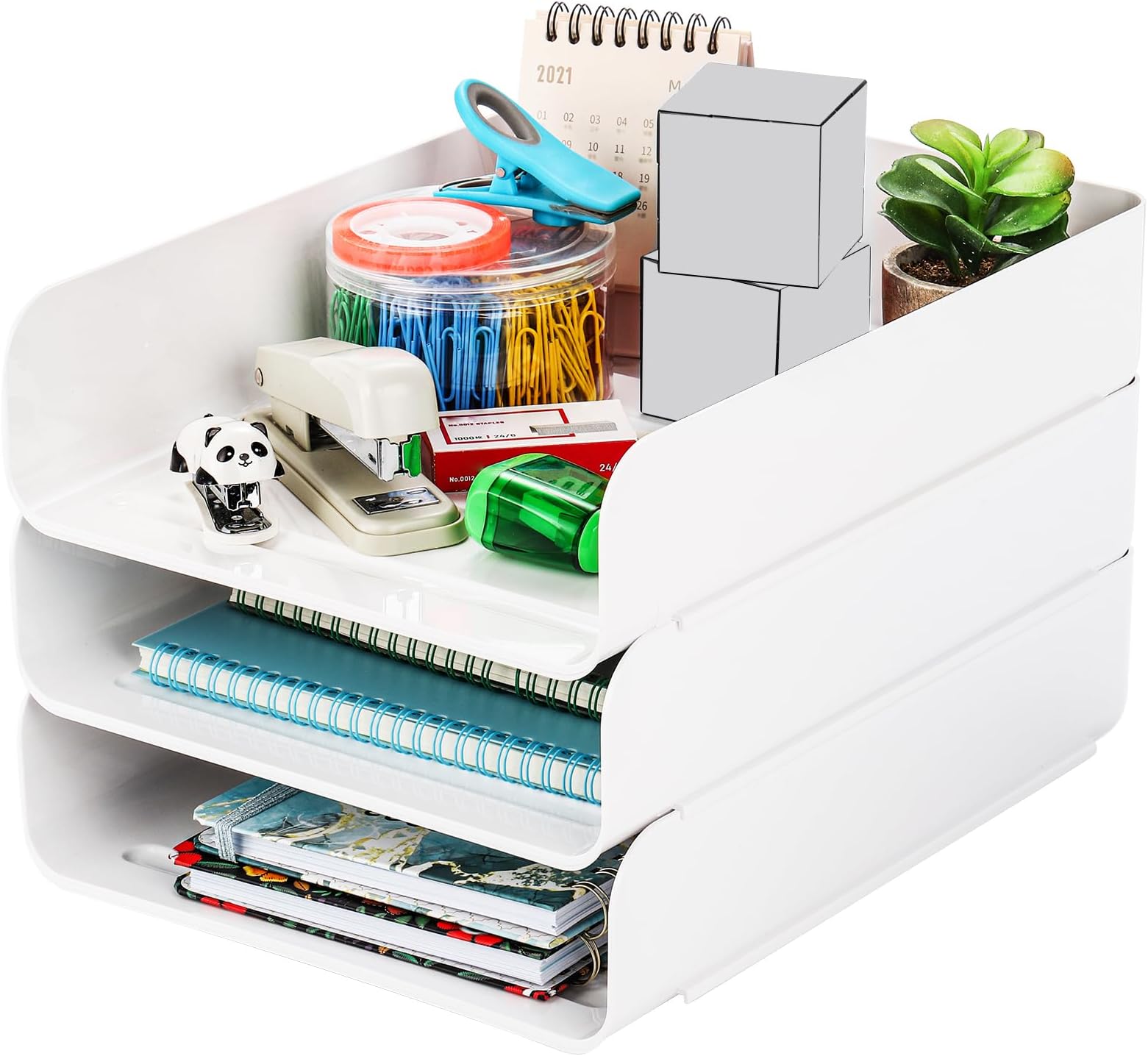 Amazon.com: 4 Pack White Stackable Paper Trays for Letter Documents ...