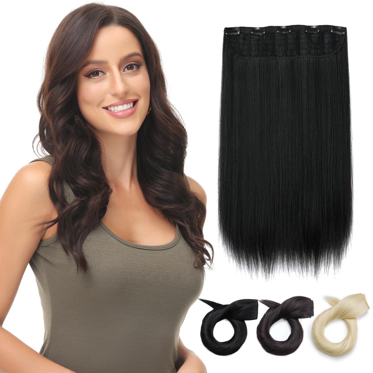 Yamel Clip in Hair Extensions One Piece 5 Clips Long 16 inch Black ...