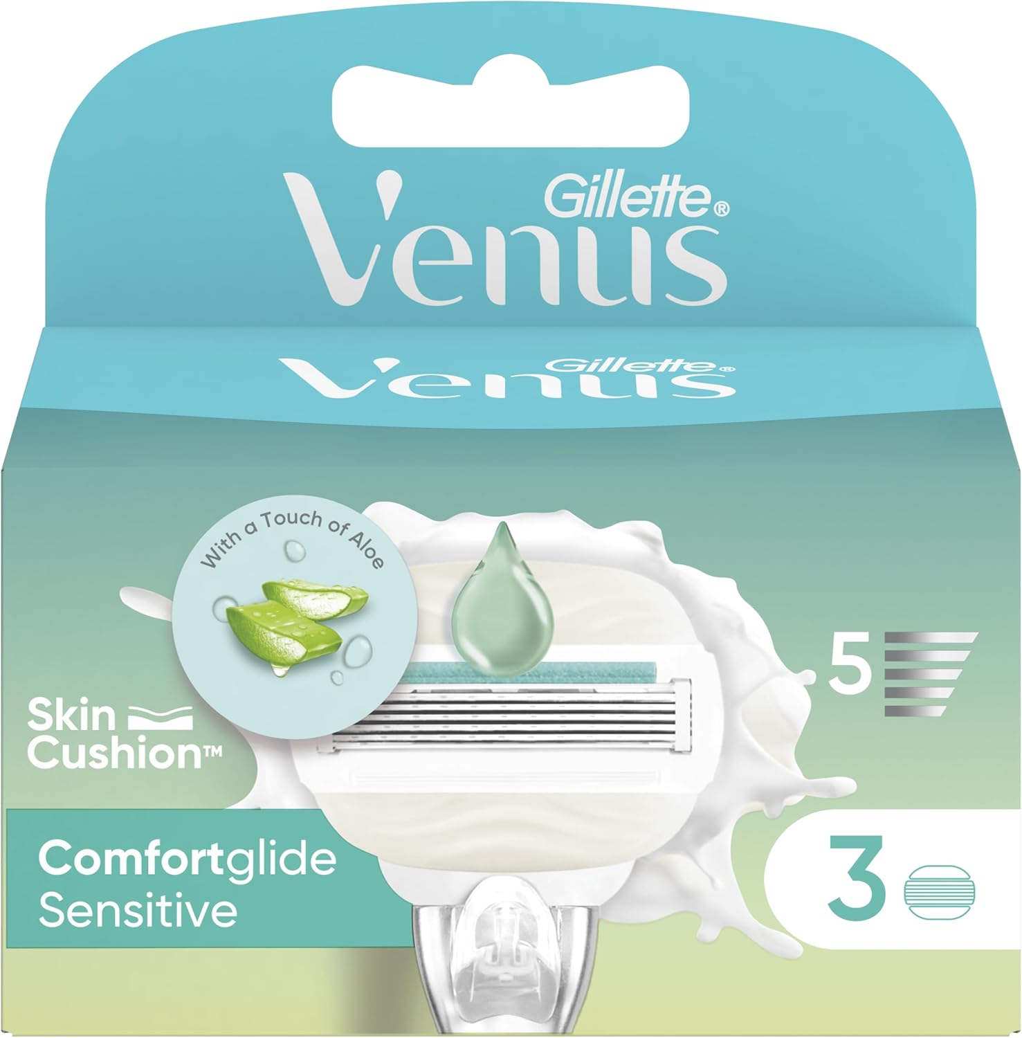 Gillette Venus ComfortGlide Sensitive 3 Razor Blades, 5 Blade Refills ...