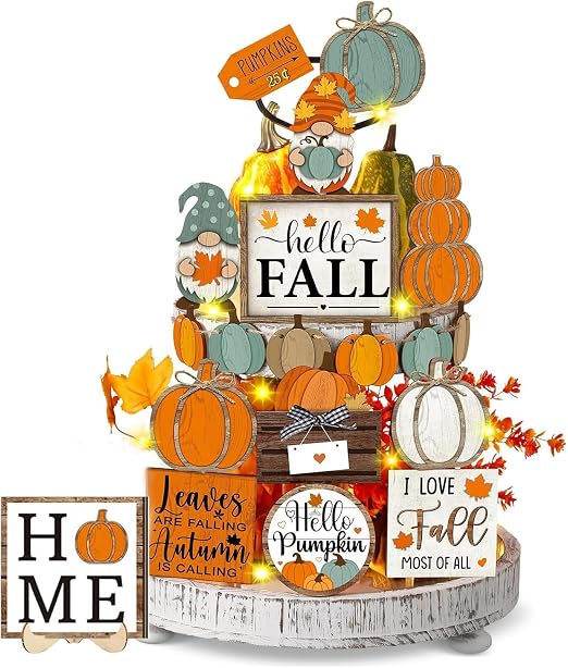Amazon.com: Fall Tiered Tray Decorations Set 21PCS, Fall Centerpieces ...