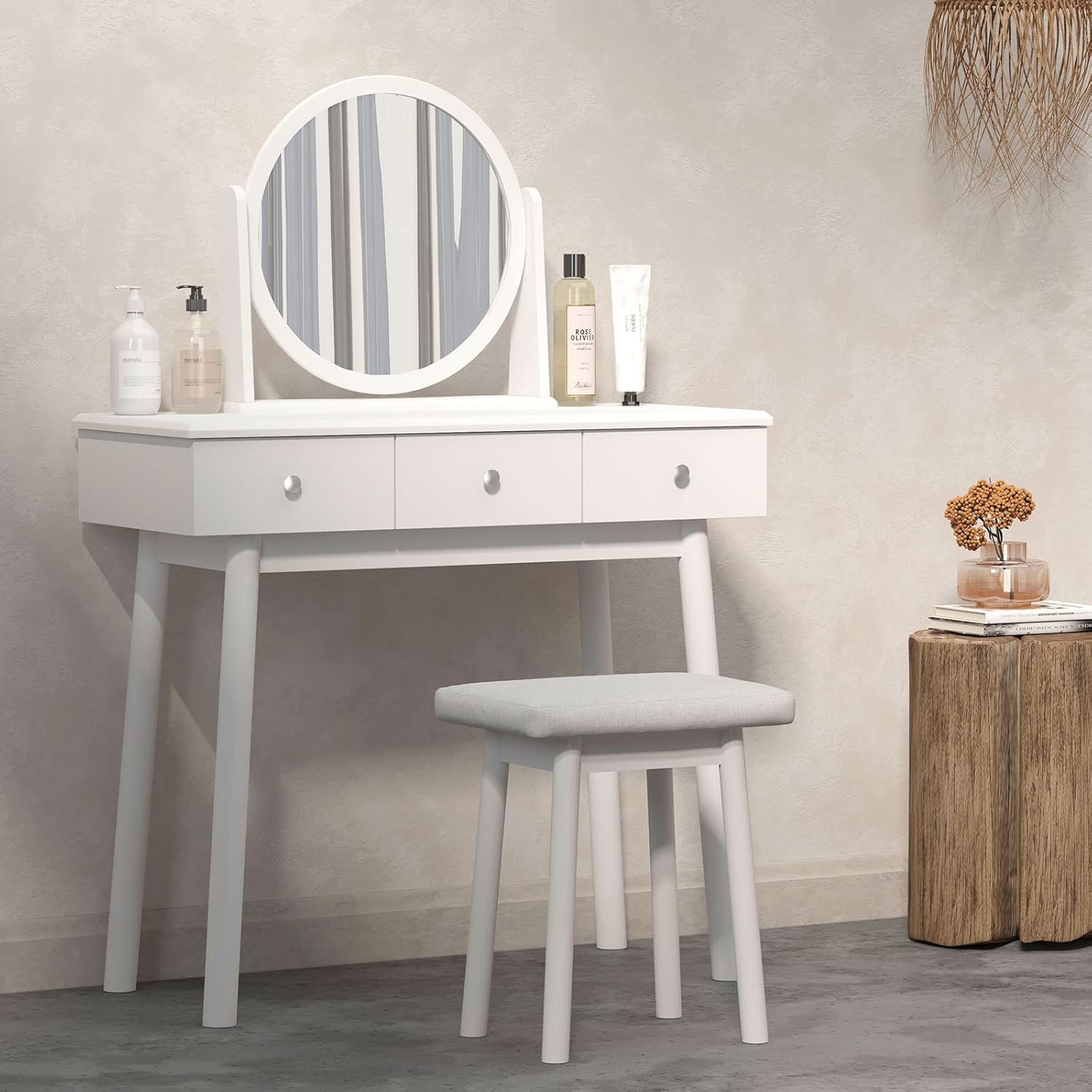 Amazon.com: SDHYL Vanity Table Set, Makeup Table Set with 3 Drawers ...