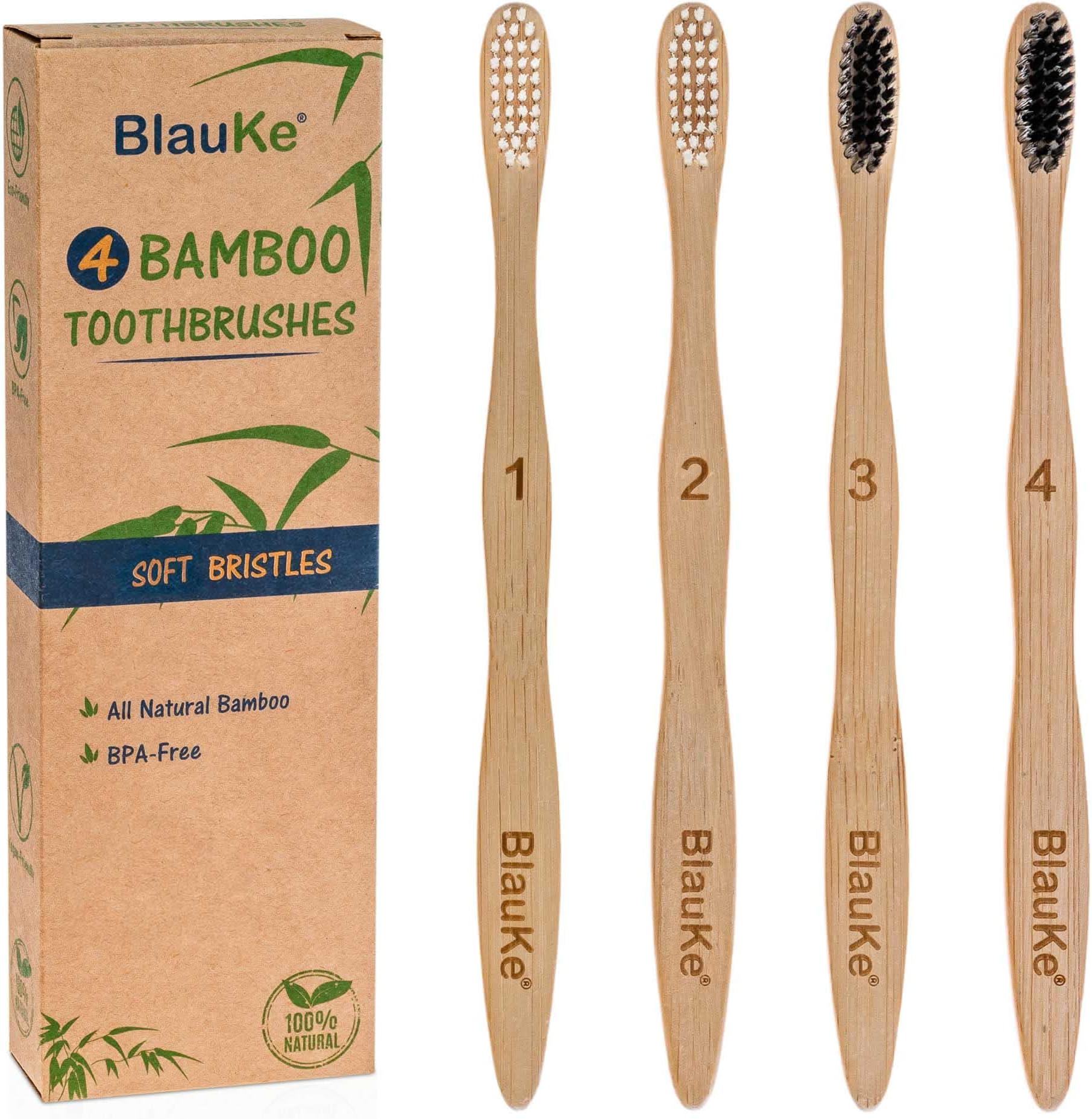 Amazon.com : bmbu Bamboo Toothbrush 4 Pack - Medium/Soft Charcoal ...