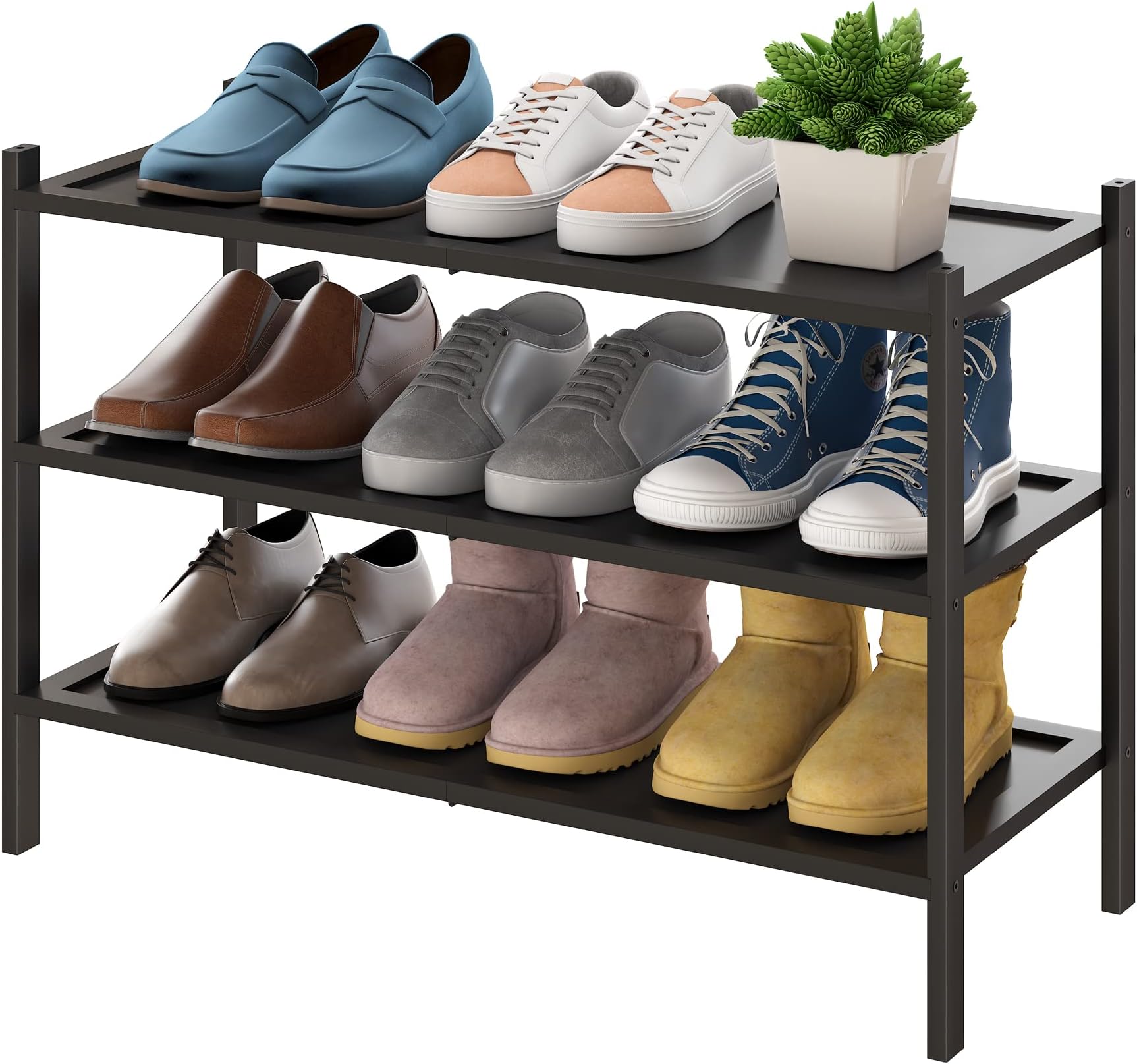 Amazon.com: kiplant Shoe Rack for Entryway, Black Bamboo Shoe Rack 4 ...