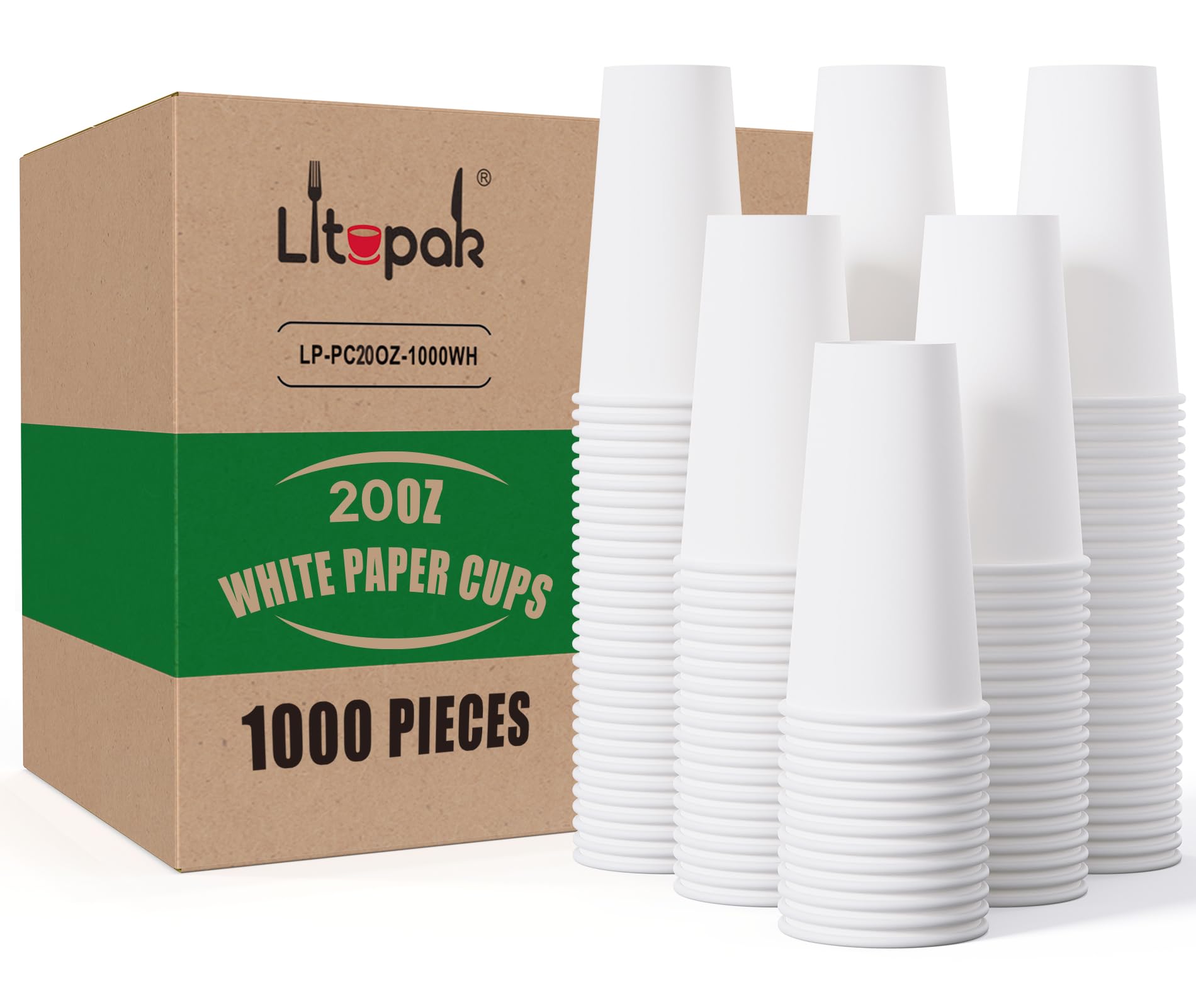 Amazon.com: LITOPAK 1000 pack Paper Cup Disposable 20 oz, Bulk White ...