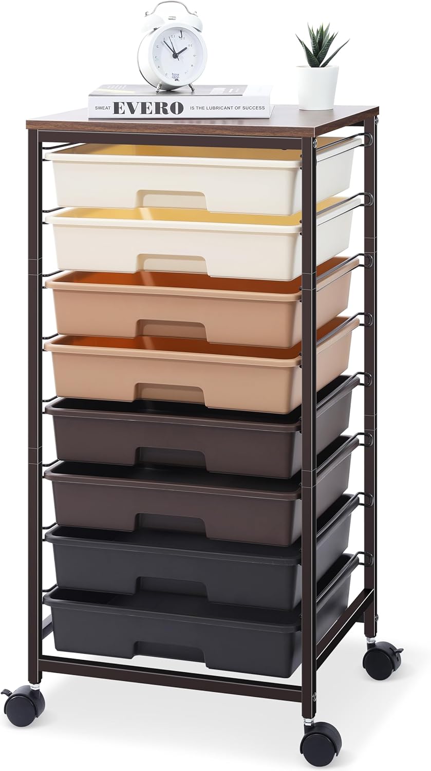 SYKIARIOL Utility Cart with 8 Drawer,Rolling Storage Cart with Wooden ...