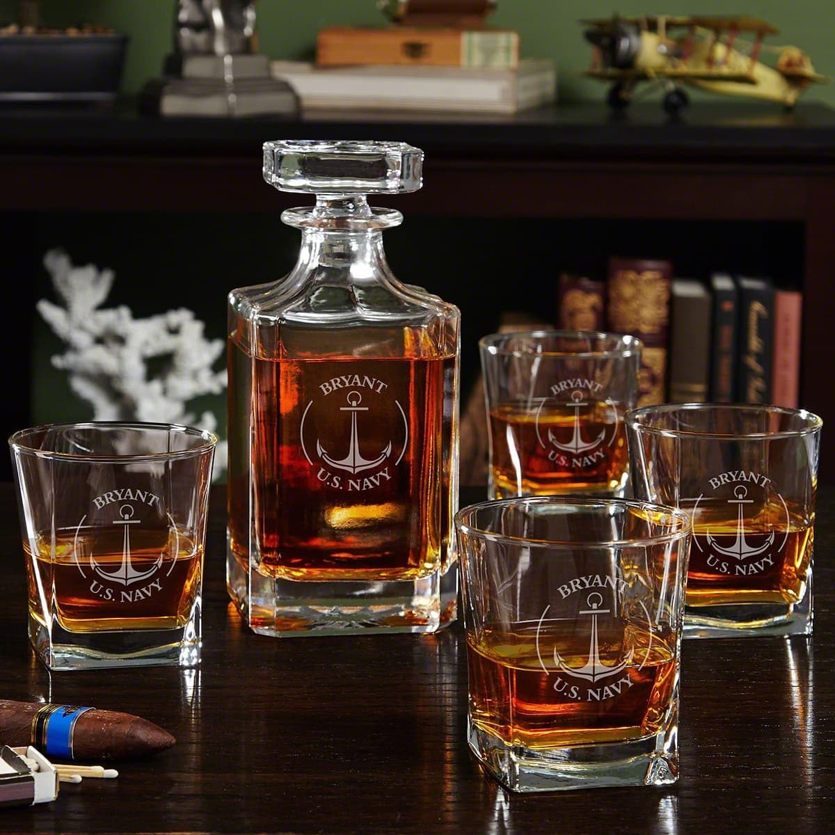 Amazon.com | Engraved 6pc Whiskey Decanter Set with Rocks Glasses for ...