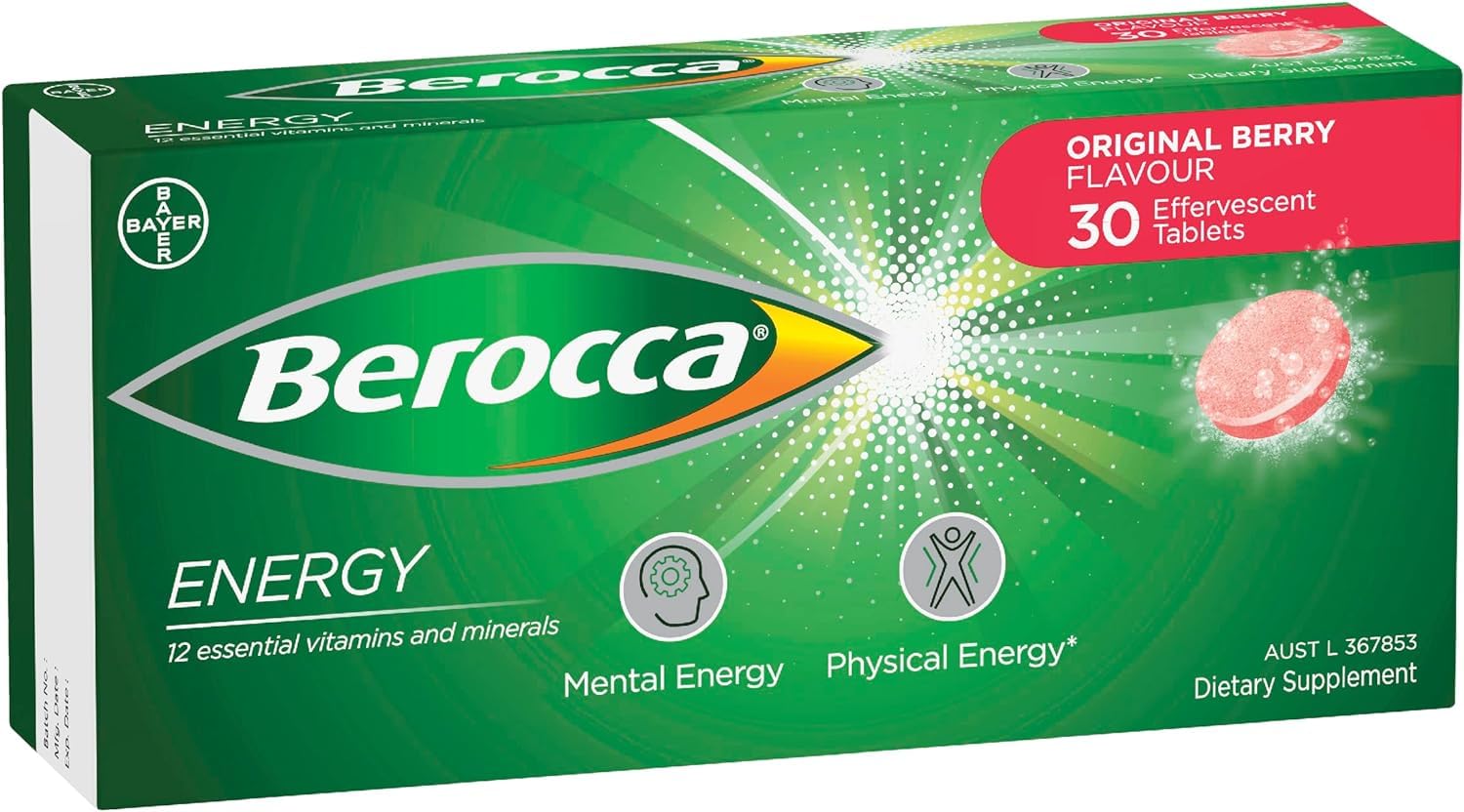 Berocca Energy Multivitamin with B Vitamins: B3, B6, B12, Vitamin C ...