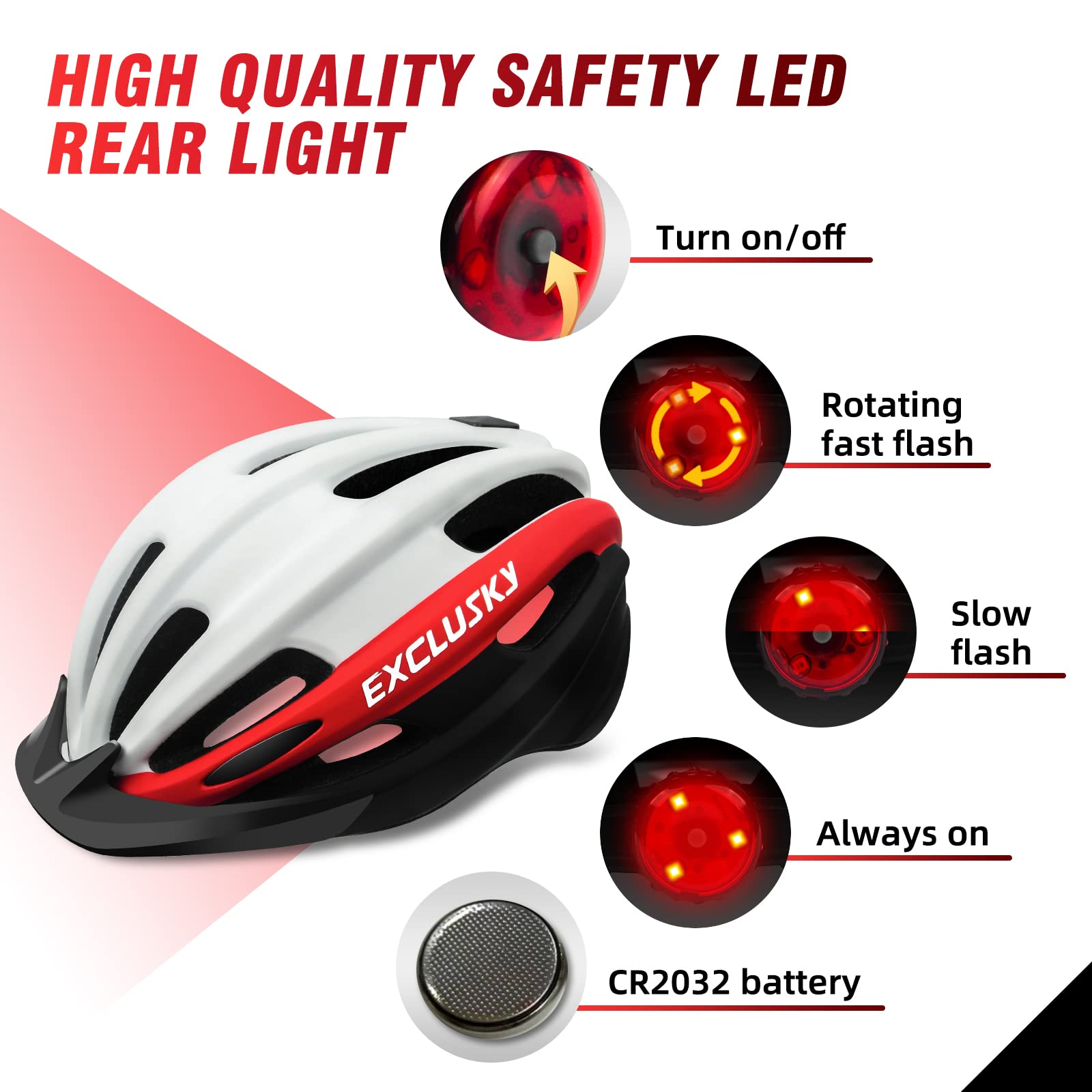 Bike Helmet, Exclusky Bicycle Helmet with LED Rear Light Bicycle Helmet ...