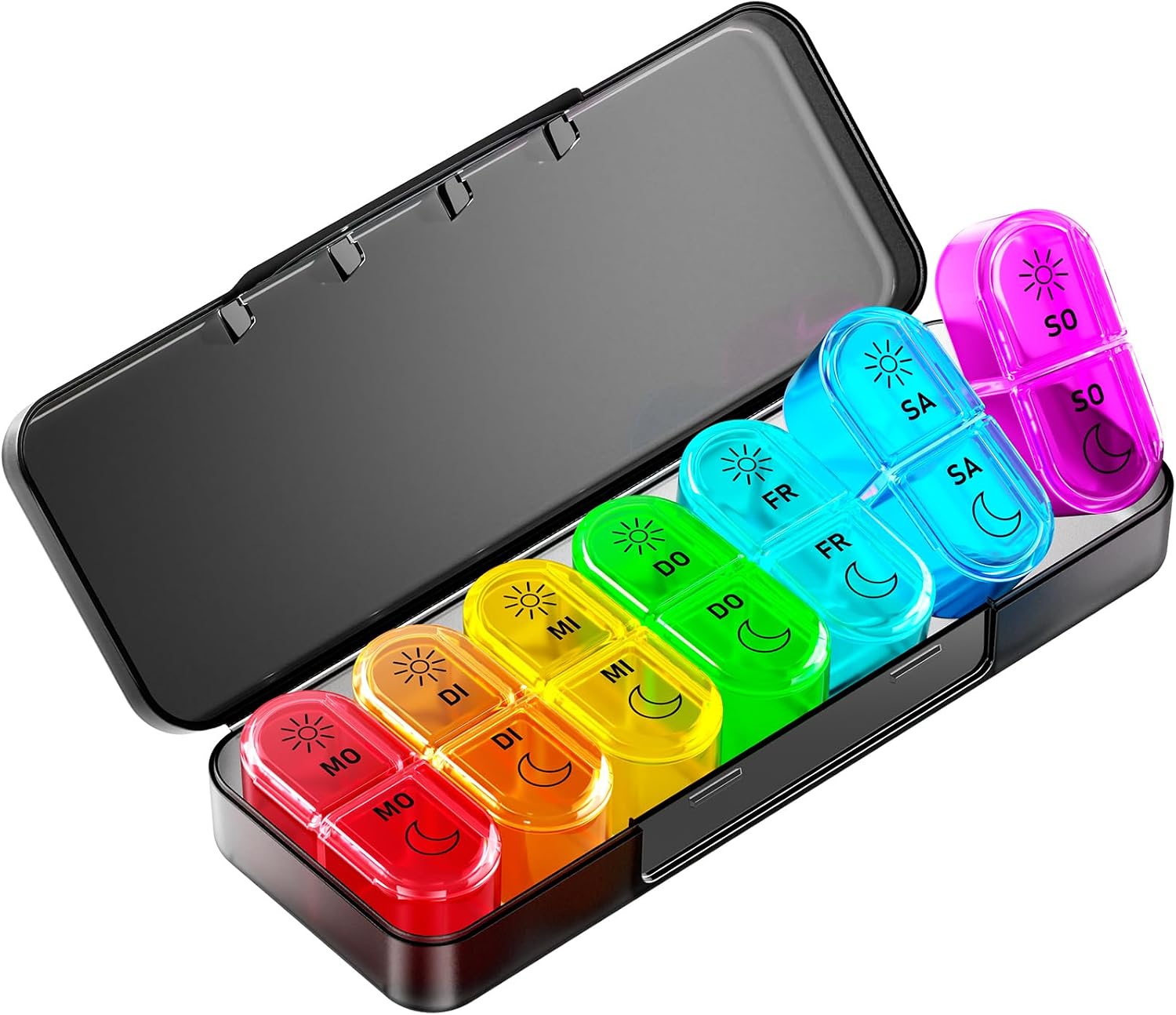 Tablettenbox 7 Tage Morgens Abends, Pillendose Woche 2 Fächer Groß ...