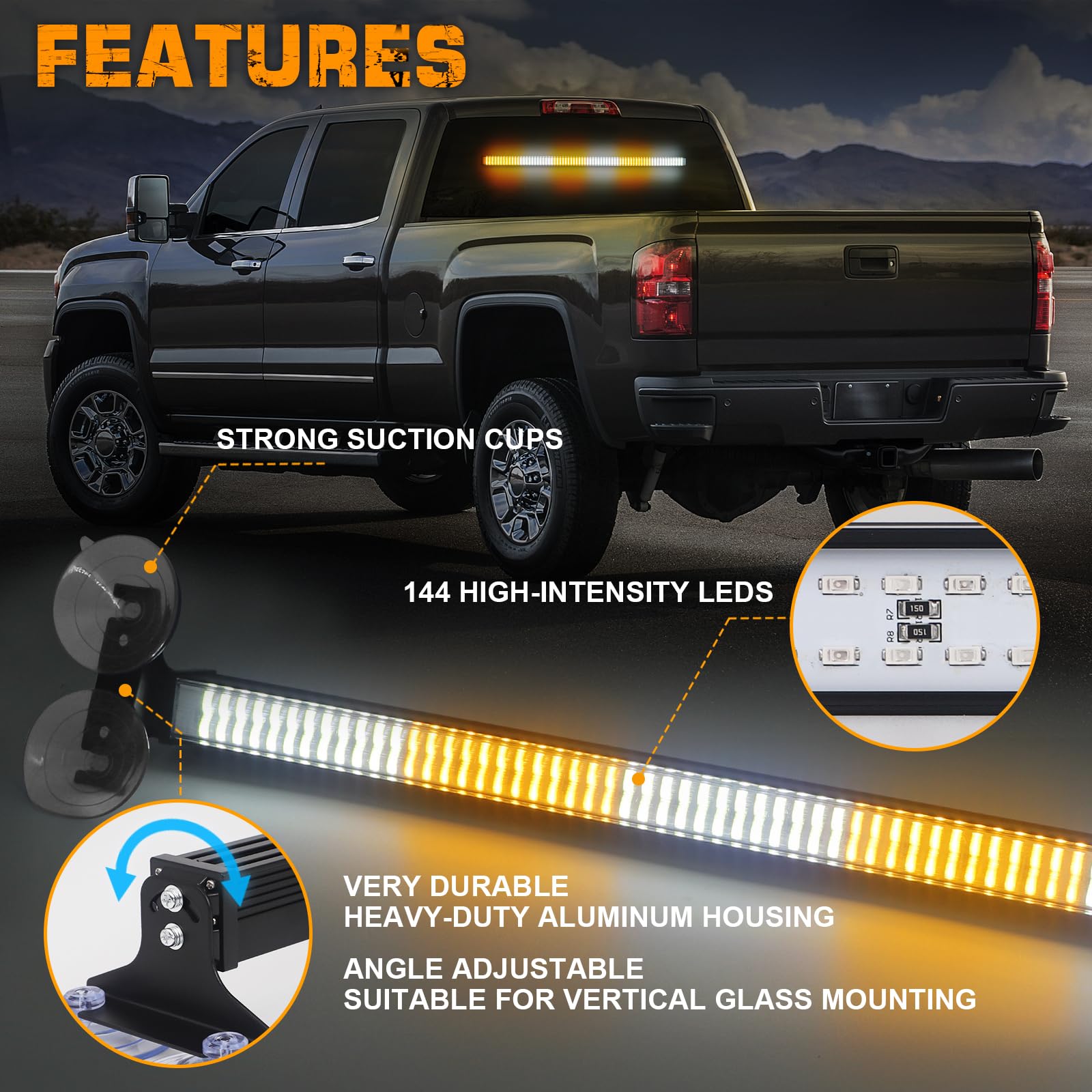 Snapklik.com : 27 Inch LED Traffic Advisor Strobe Light Bar Amber White ...