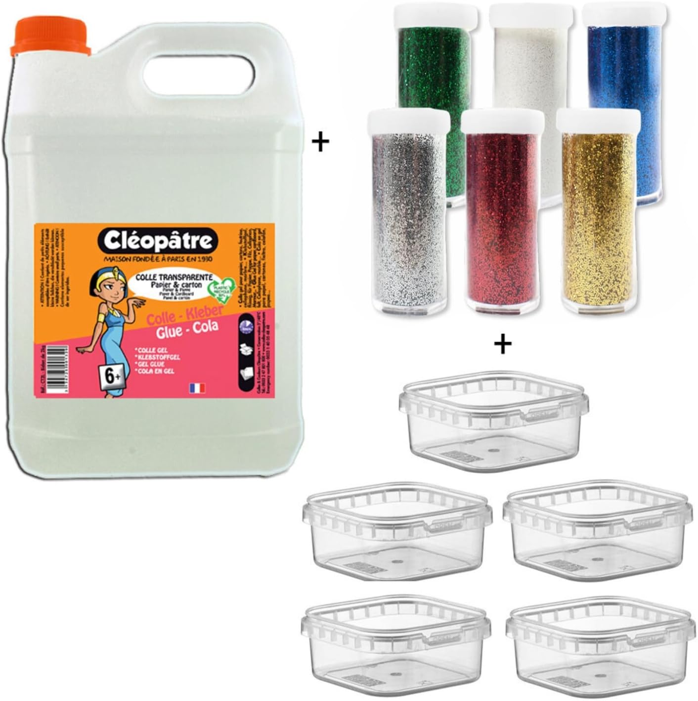 Cléopatre - Set Transparenter Kleber 2kg + 6 Glittertuben + 5 ...