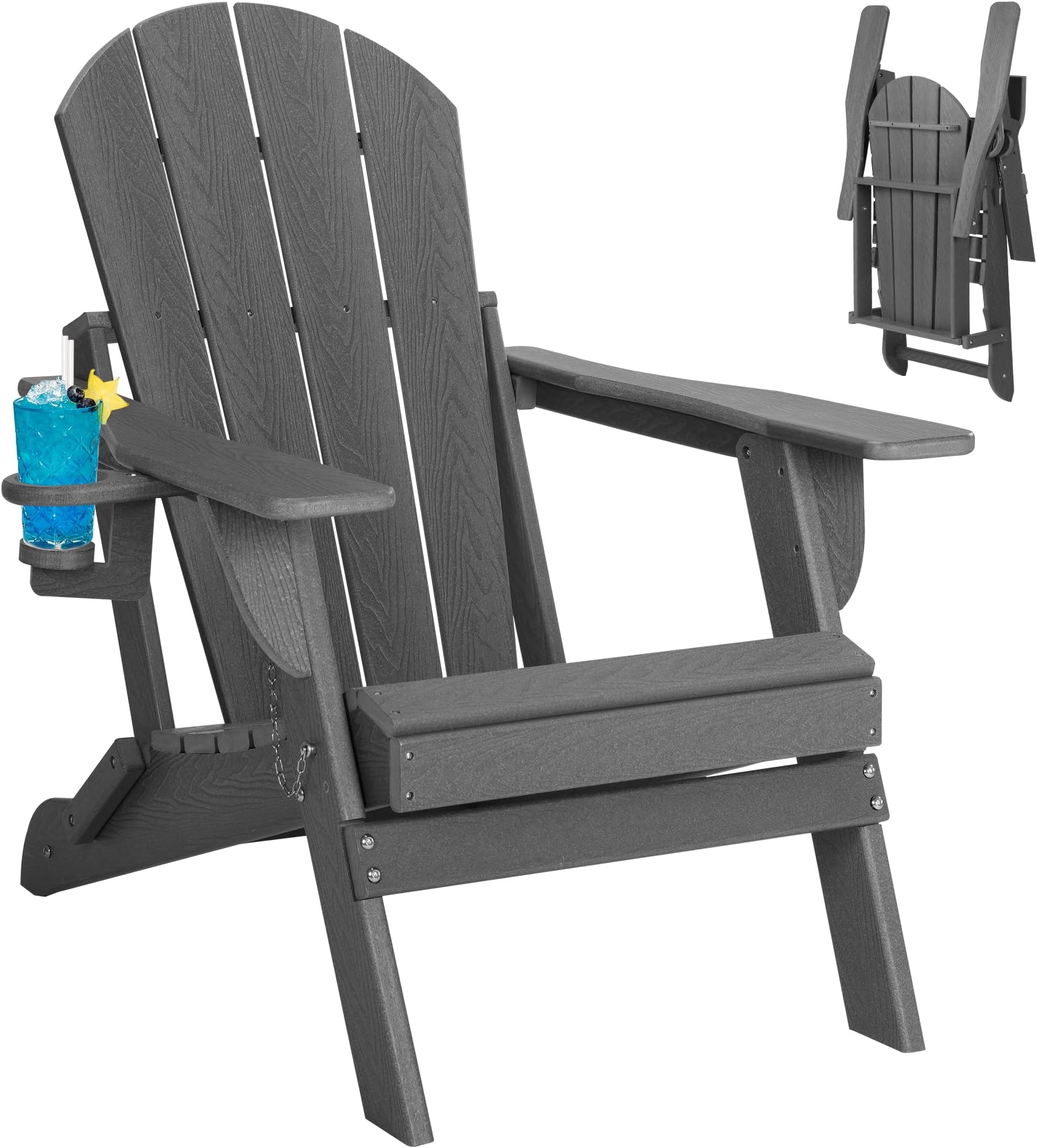 Amazon.com: Folding Adirondack Chair, Patio Chair with Cup Holder, Wood ...