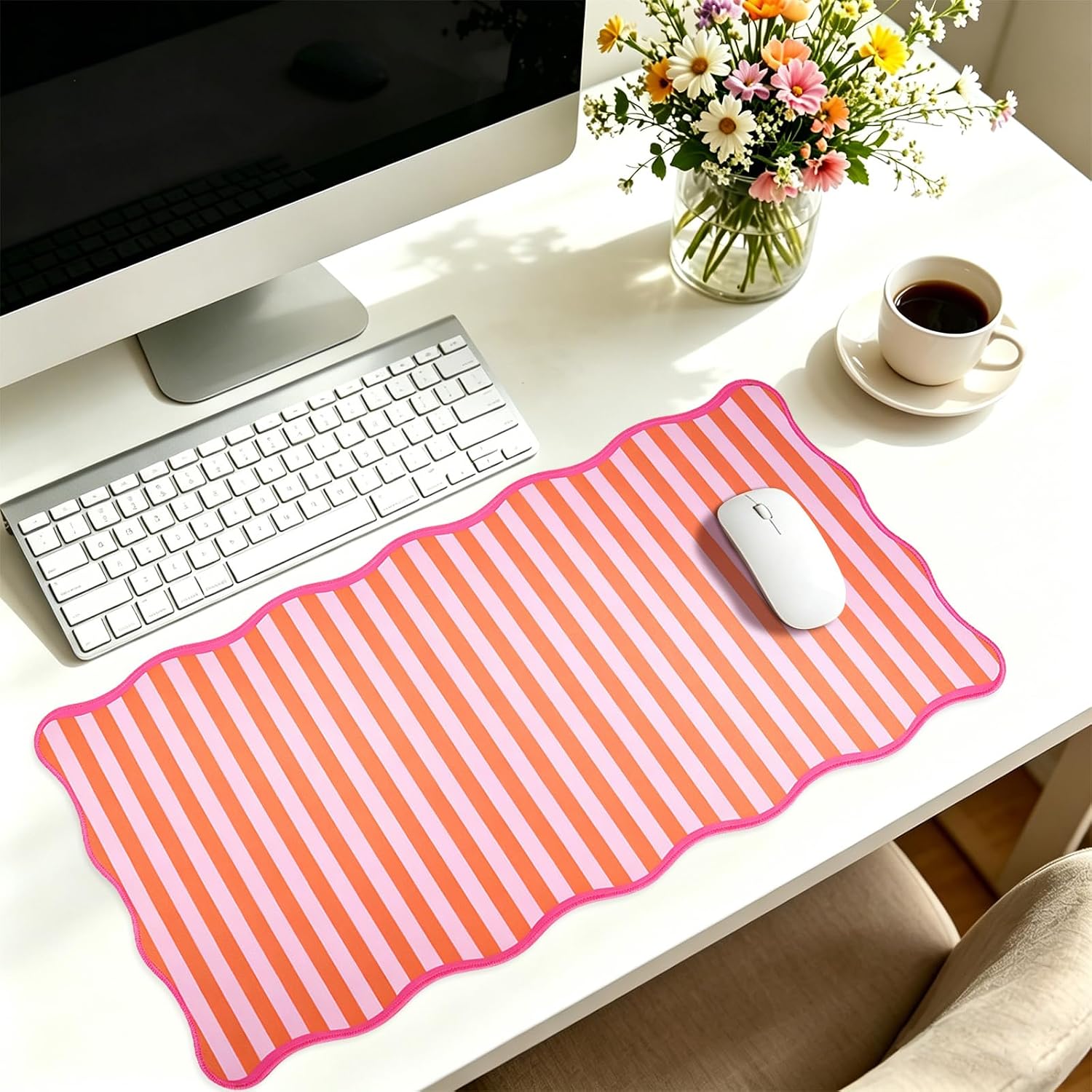 Amazon.com: Whaline Stripe Computer Desk Mat Pink Orange Striped ...
