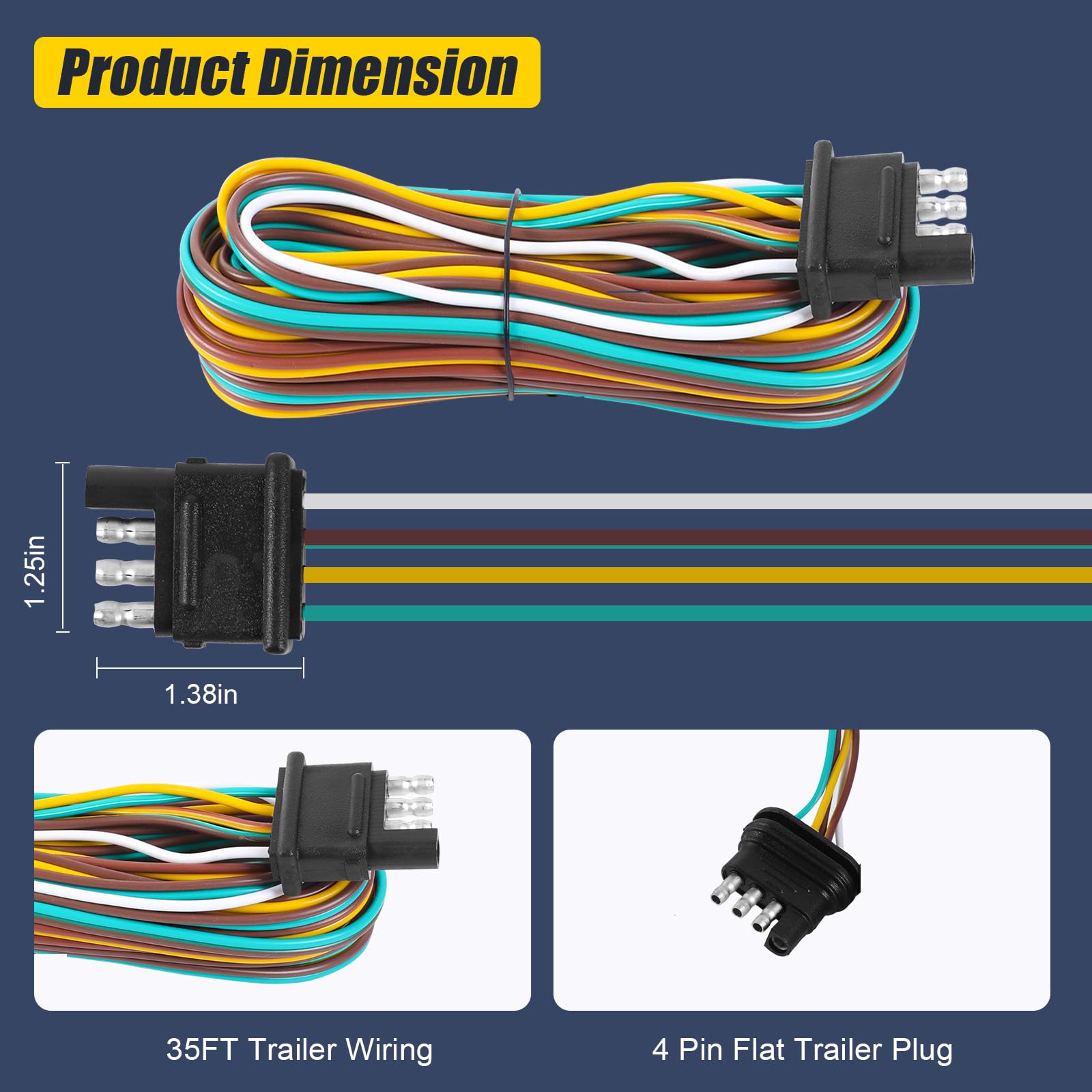 Snapklik.com : Trailer Wiring Harness 35FT, 4-Way Flat Trailer Wiring ...