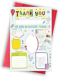 Amazon.com: MOROLURU Funny Teacher Thank You Card, Fill in the Blanks ...