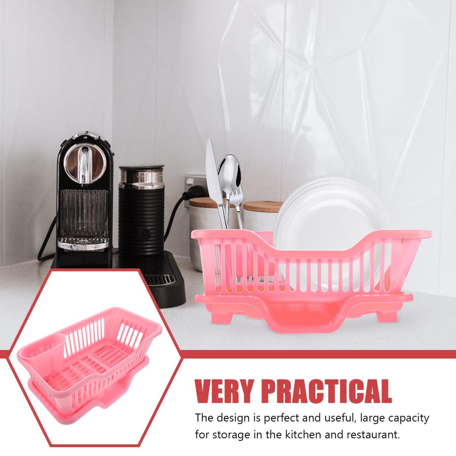 Kichvoe 1 Set Plastic Dish Drying Rack with Cutlery Holder Water Spout ...