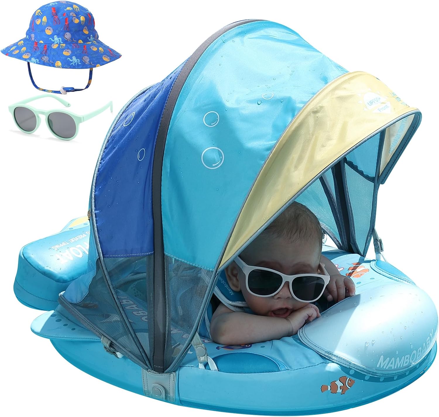 Amazon.com: 2024 Newest Mambobaby Float with Canopy Infant Pool Float Ring Non-Inflatable ...