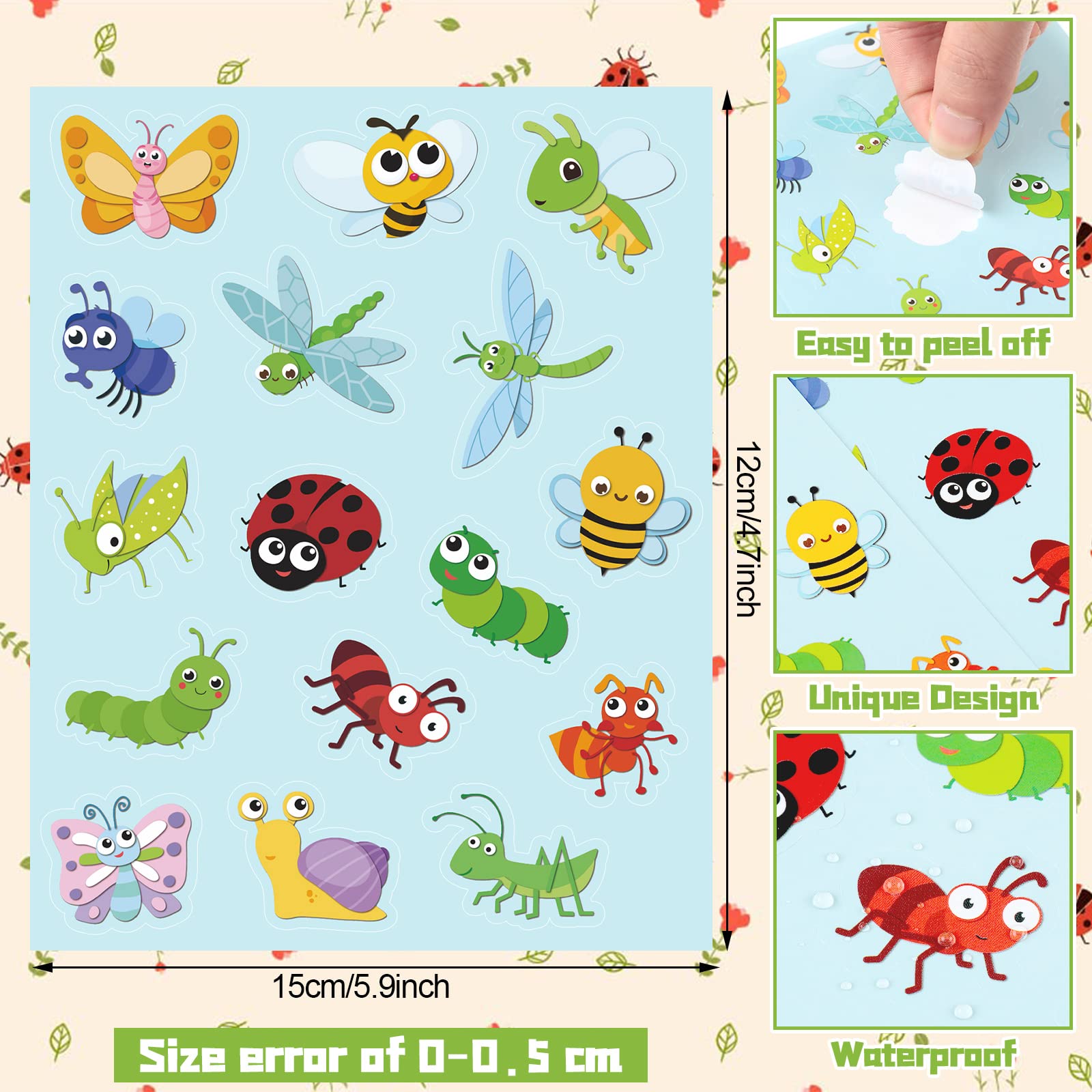 Snapklik.com : 480 Pcs Spring Insect Stickers Bulk Bee Ladybug ...