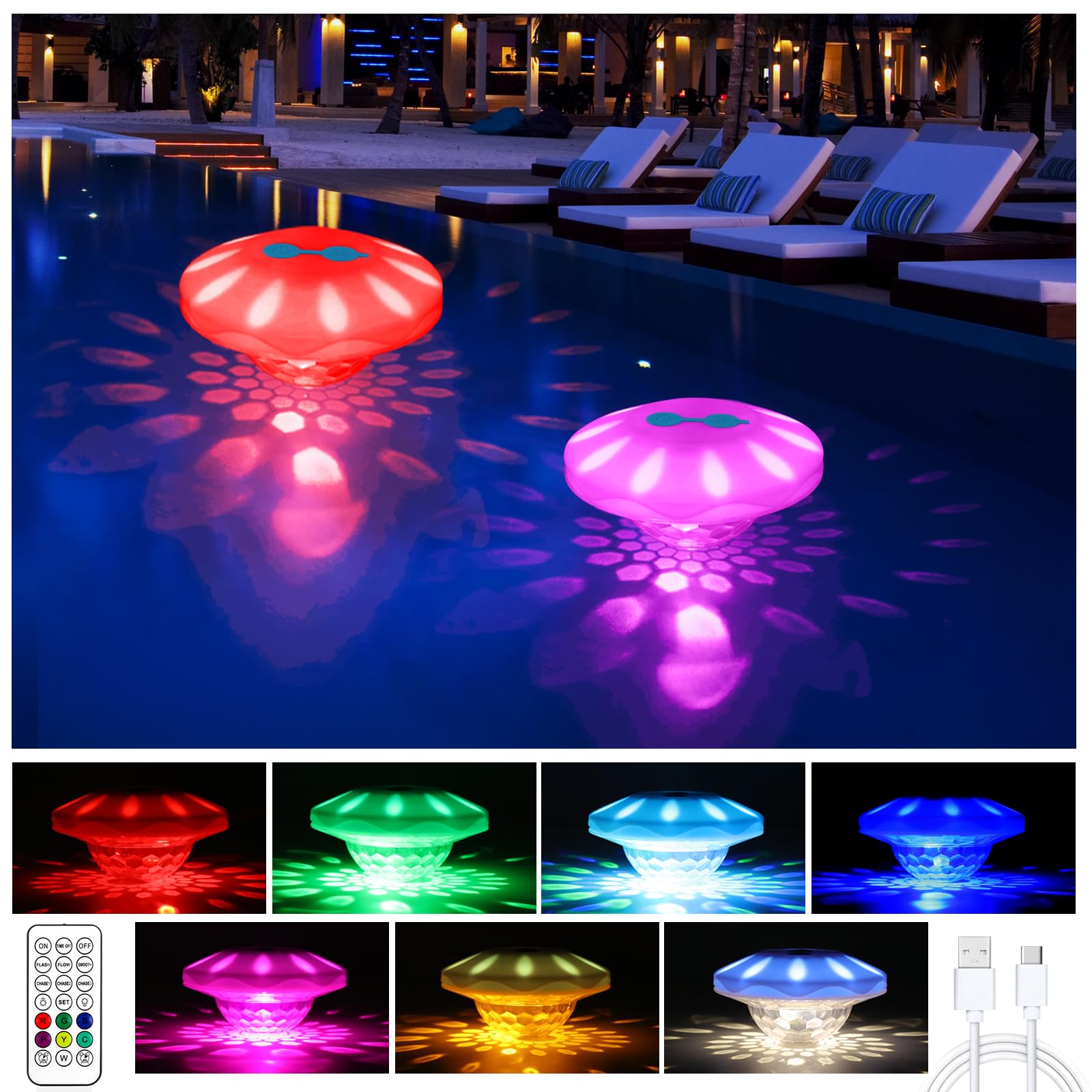 TEPENAR Floating Pool Lights - Pool Lights with 7 Modes Disco Bath Spa ...