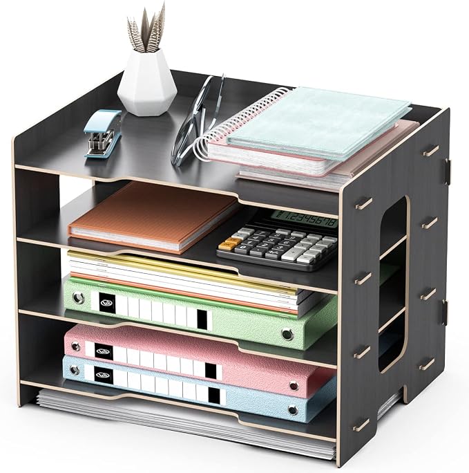 jopoo Office File Tray, A4 Desk Tidy Organiser, 4 Tier Document/Paper ...
