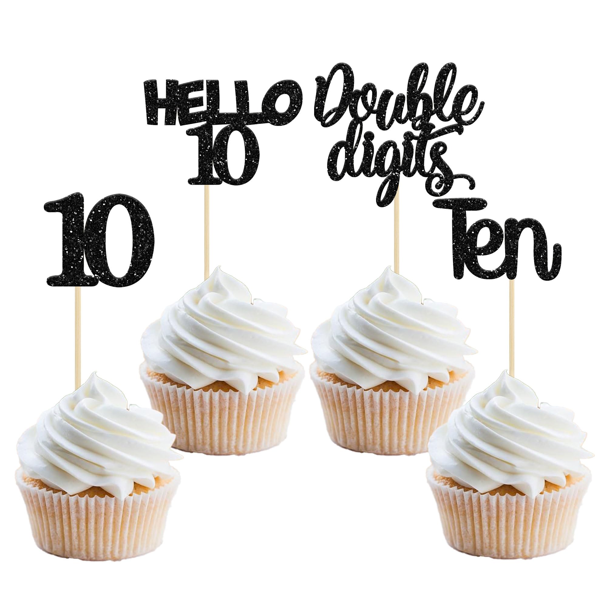 Amazon.com: Gyufise 24Pcs Black Glitter 10th Birthday Cupcake Toppers ...