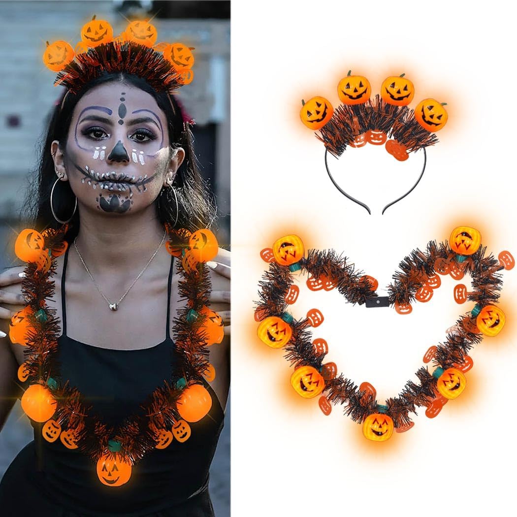 Amazon.com: Sixexey Halloween Light Up Headbands LED Pumpkin Hair Hoop ...