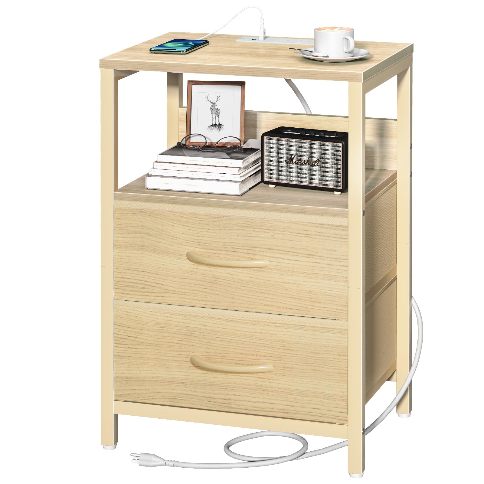 Amazon.com: Yoobure Nightstand with Charging Station, Small Night Stand ...