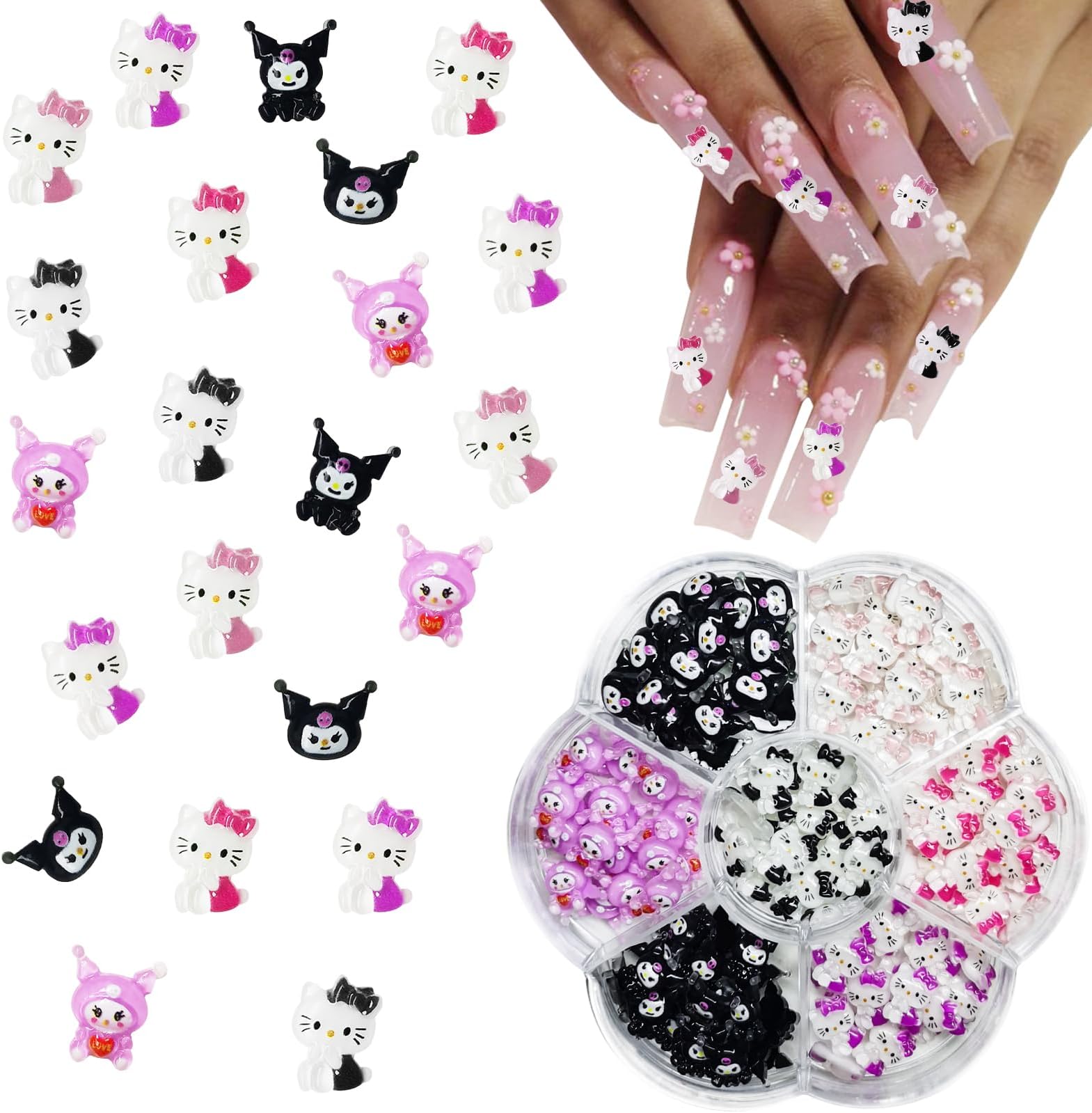 Amazon.com: 121 PCS Hello Kitty Nail Charms Nail Art Stickers Y2K ...
