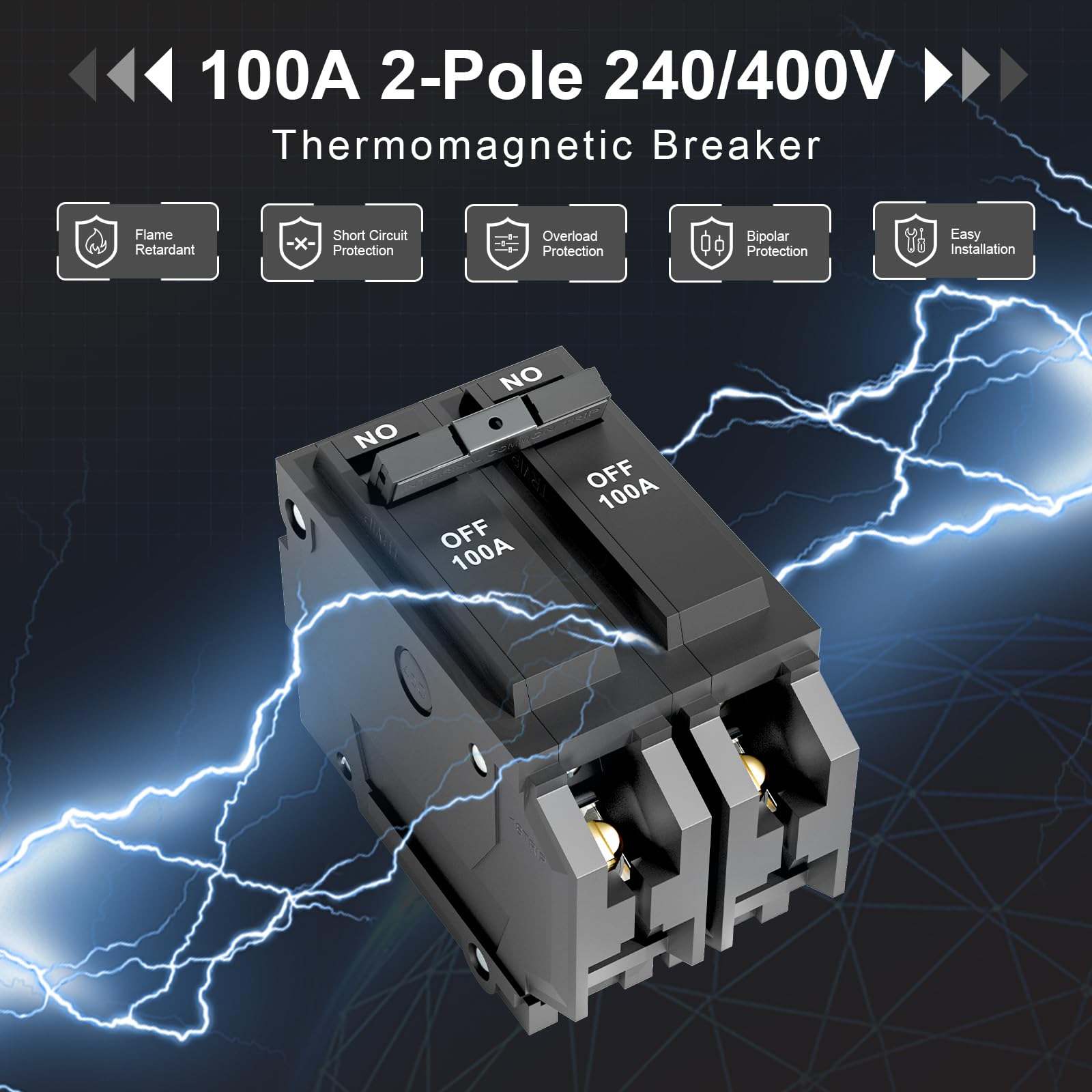 Snapklik.com : 100 Amp 2Pole Circuit Breaker, 240/400 V Thermomagnetic ...