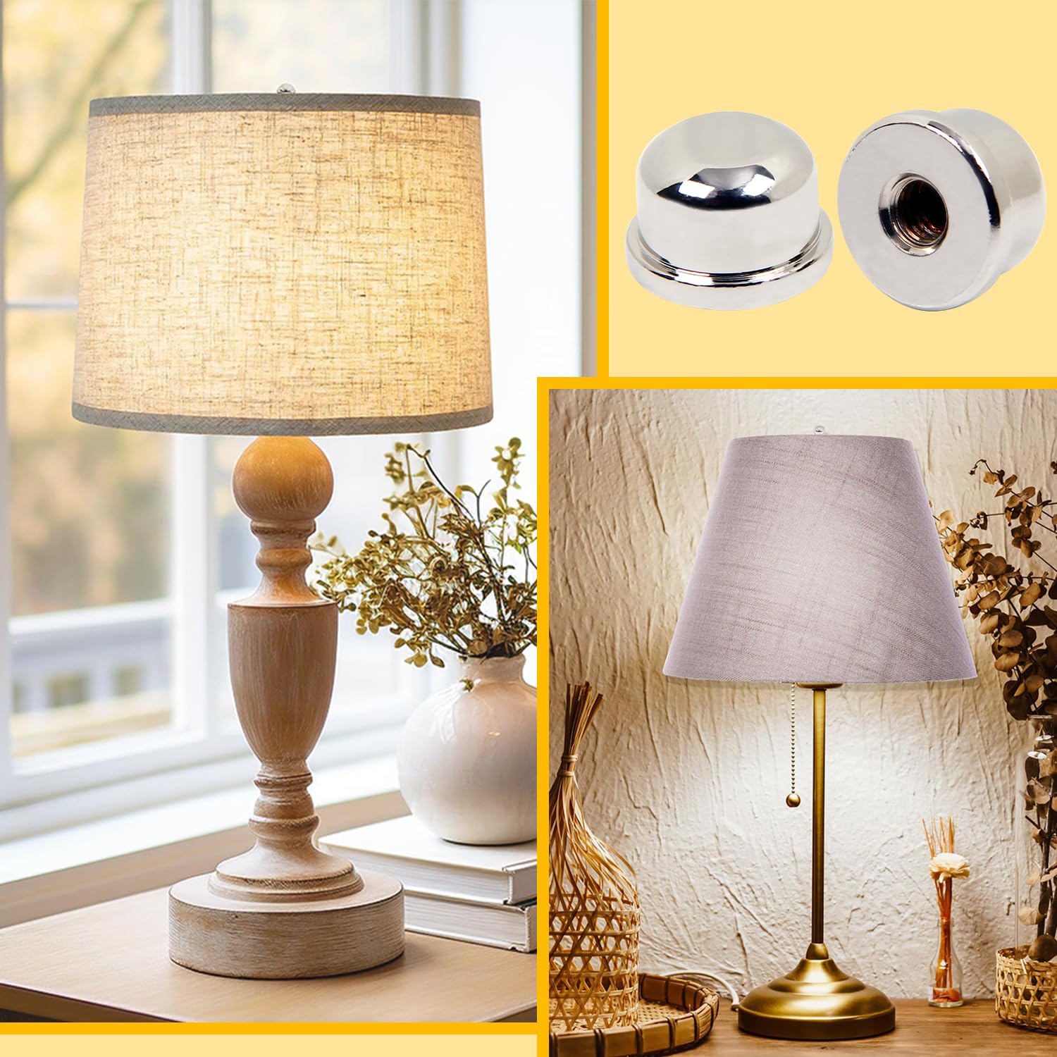 Snapklik.com : Silver Lamp Finials Lampshade Finial Caps Tapped Of Tops ...