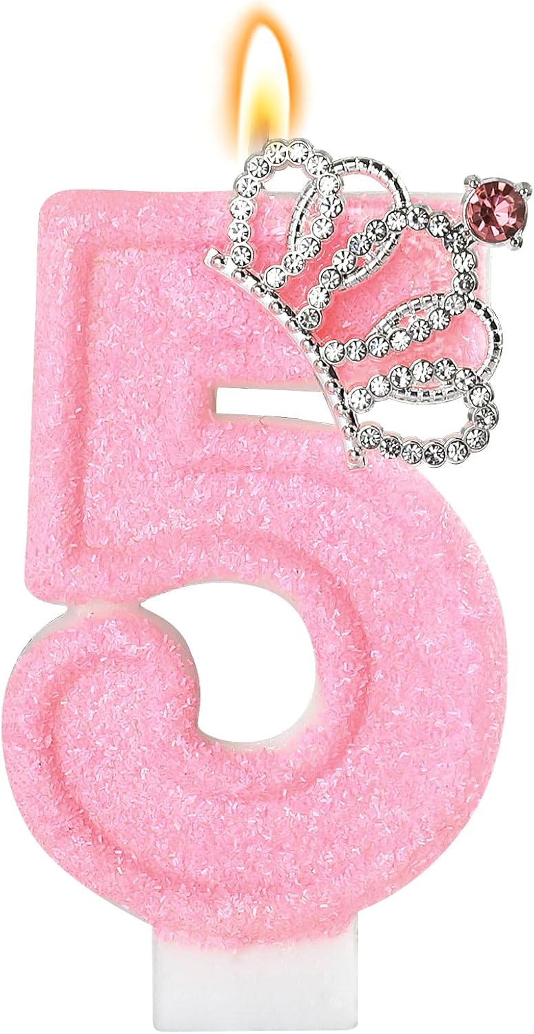Amazon.com: Pink Birthday Candle Crown Number 5 Candles Cake Candle ...