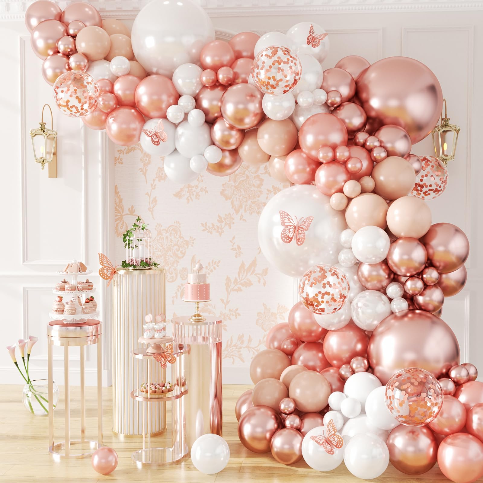 Amazon.com: 132pcs Rose Gold Balloon Garland Arch Kit, Rose Gold ...