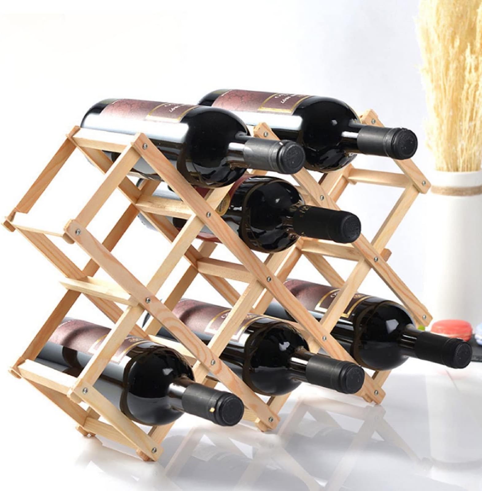 Premier Housewares 1103928 10 Bottle Wine Rack-Pine Wood, Beige, H37 x ...