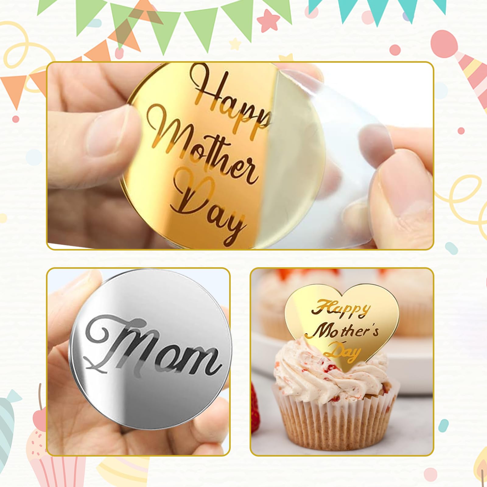 Snapklik.com : 32 Pcs Happy Mothers Day Cupcake Topper Acrylic Cupcake ...