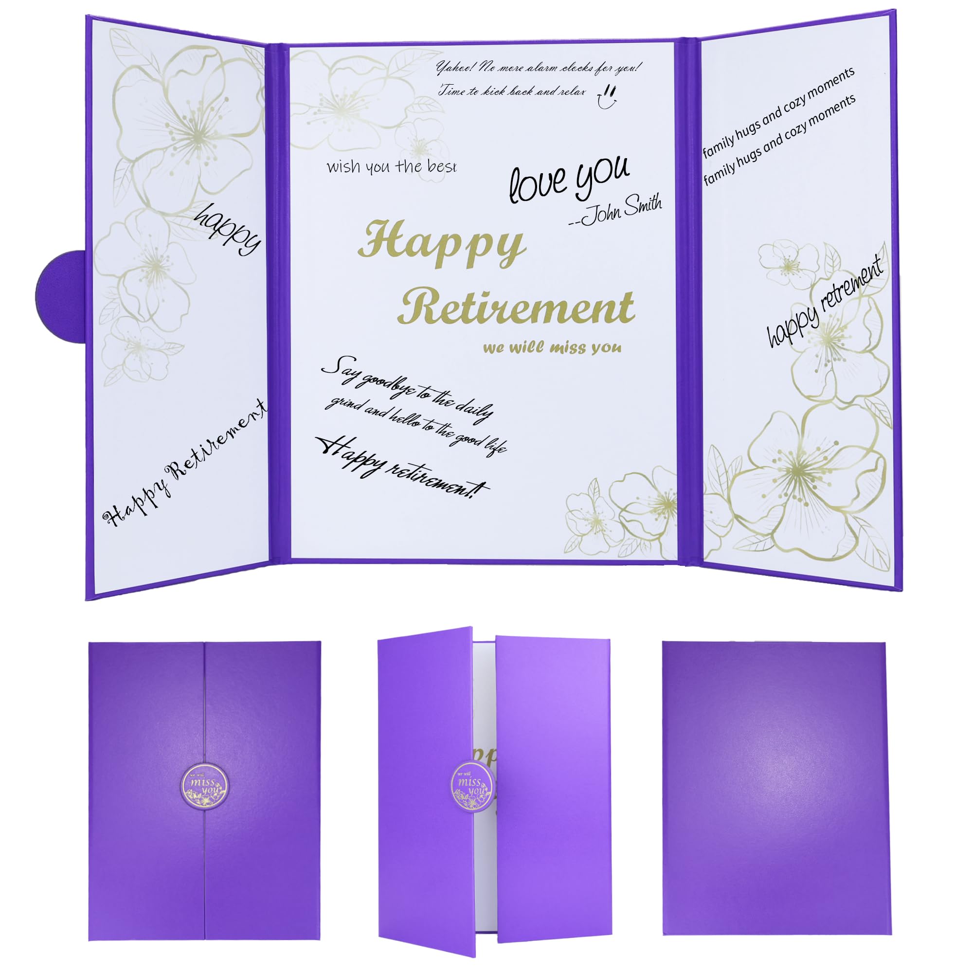 Amazon.com: Large Retirement Card, Purple Gold Retirement Guest Book ...