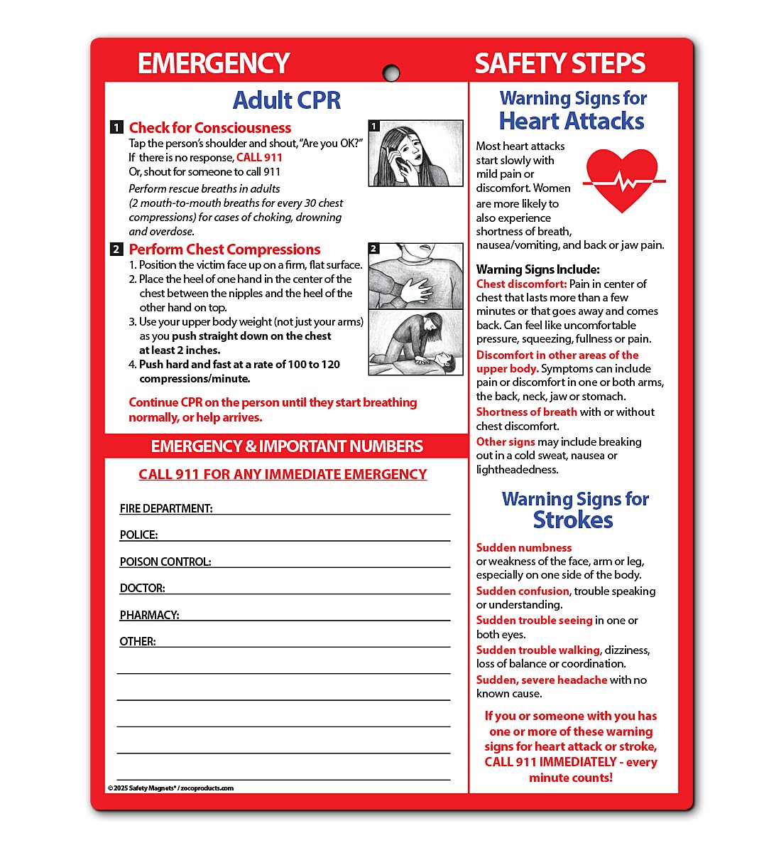Safety Magnets by ZOCO – Adult CPR, Heart Attack and Stroke Warning ...
