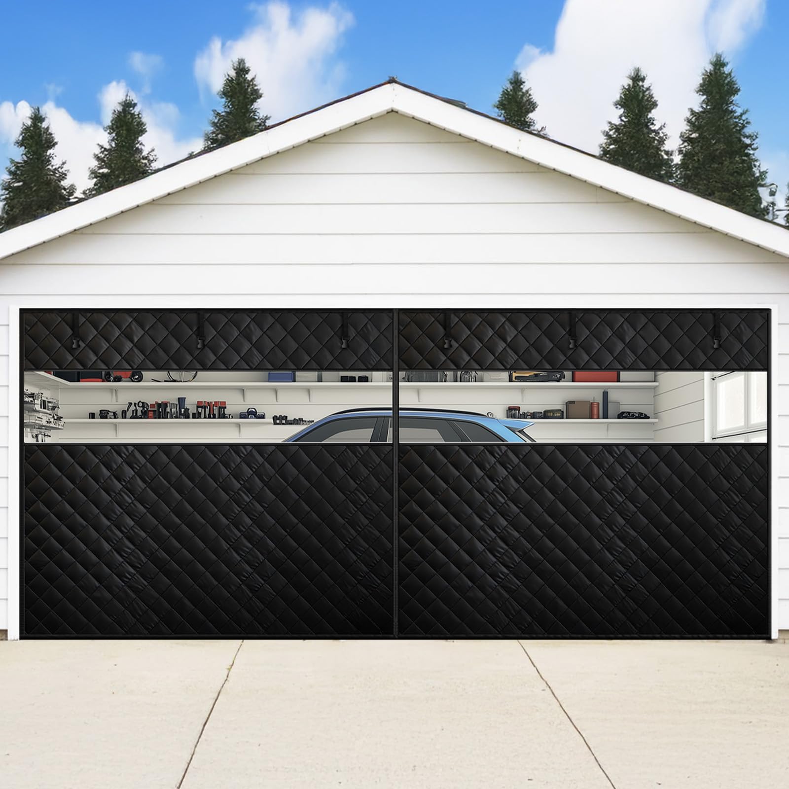 Thermal Insulated Garage Door Curtain with Clear Window, 16ft x 7ft ...