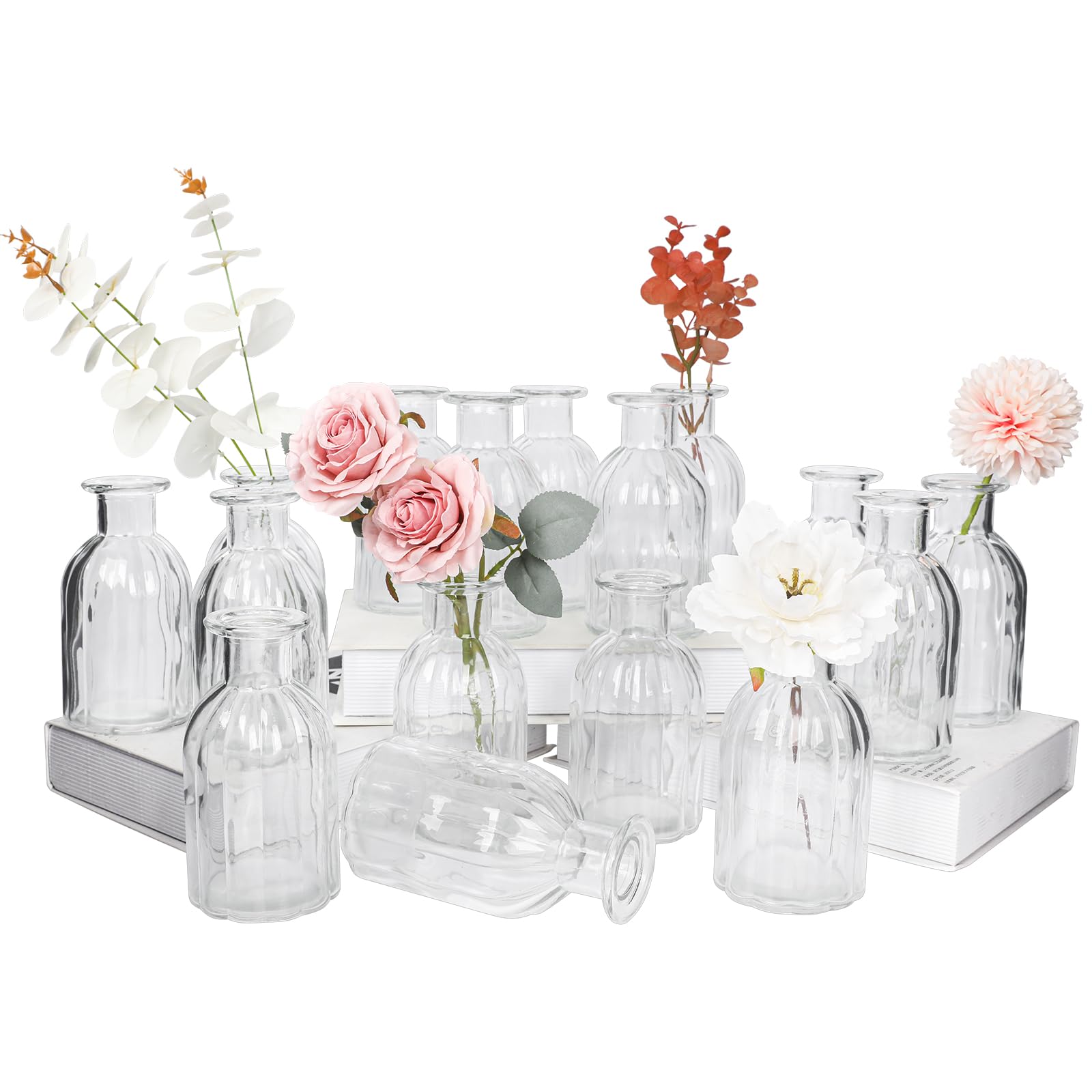 Snapklik.com : 5.8 High Small Flower Vases - Set Of 16 Clear Glass Bud ...