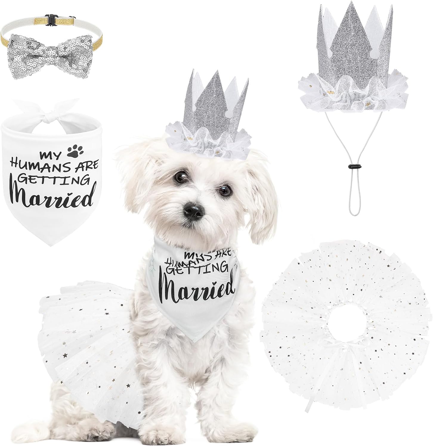 Amazon.com : SCENEREAL Dog Wedding Outfit Dress with Bandana Bowite ...