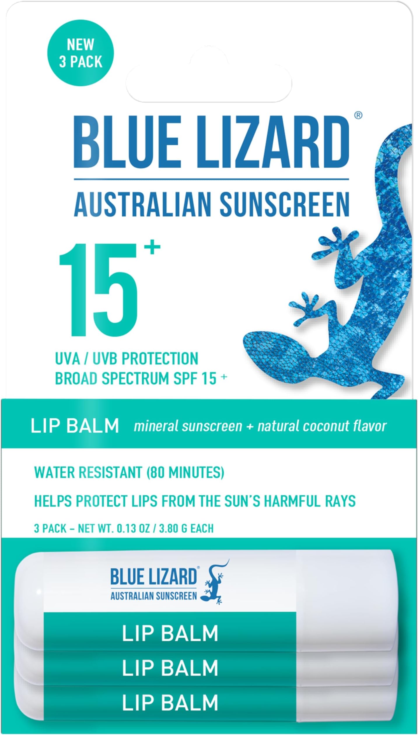 Amazon.com : 3-Pack Blue Lizard Mineral SPF 15 Lip Balm: Broad Spectrum ...