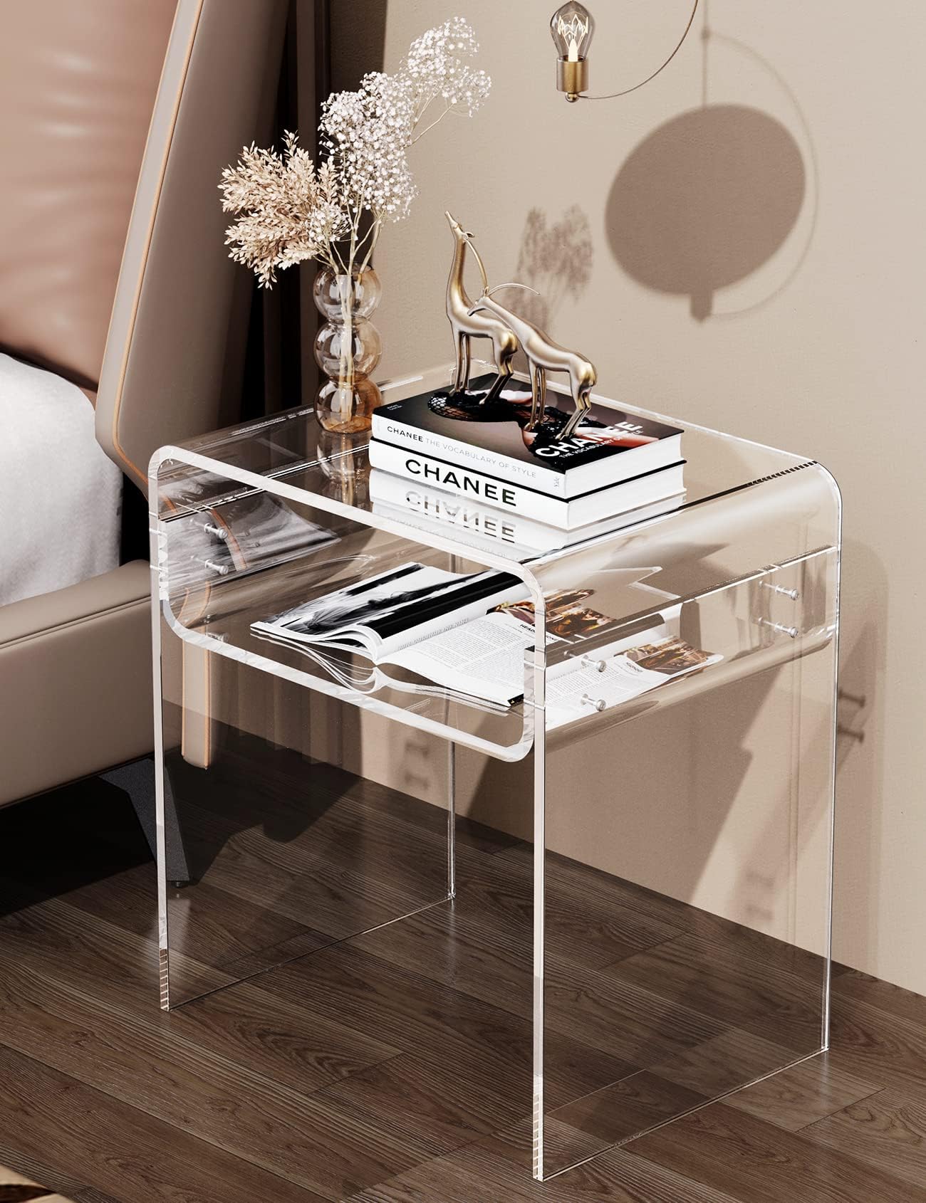 Amazon.com: ONELUX 2088 Clear Acrylic nightstand with an Extra Storage ...
